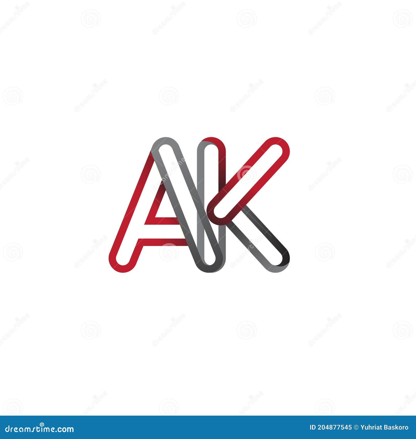 Initial Logo Letter AK, Linked Outline Red and Grey Colored, Rounded ...