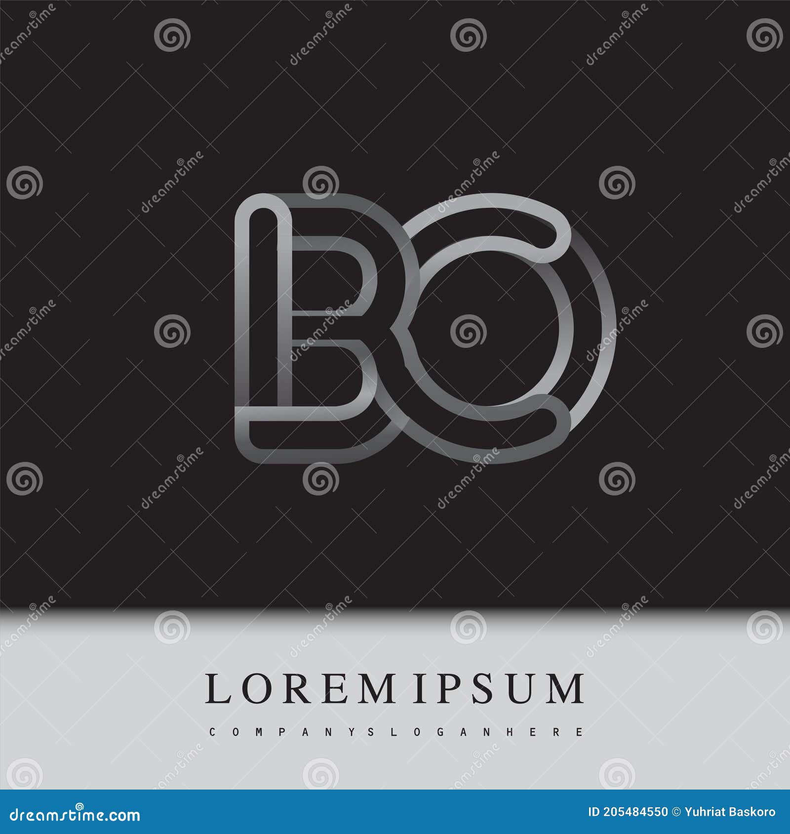 Initial Logo Letter BO, Linked Outline Silver Colored, Rounded Logotype ...