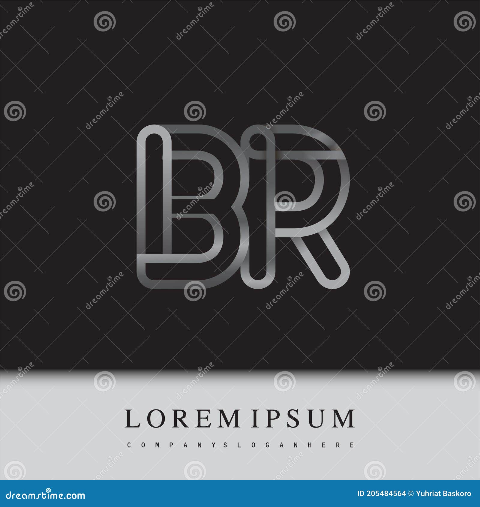 Initial Logo Letter BR, Linked Outline Silver Colored, Rounded Logotype ...