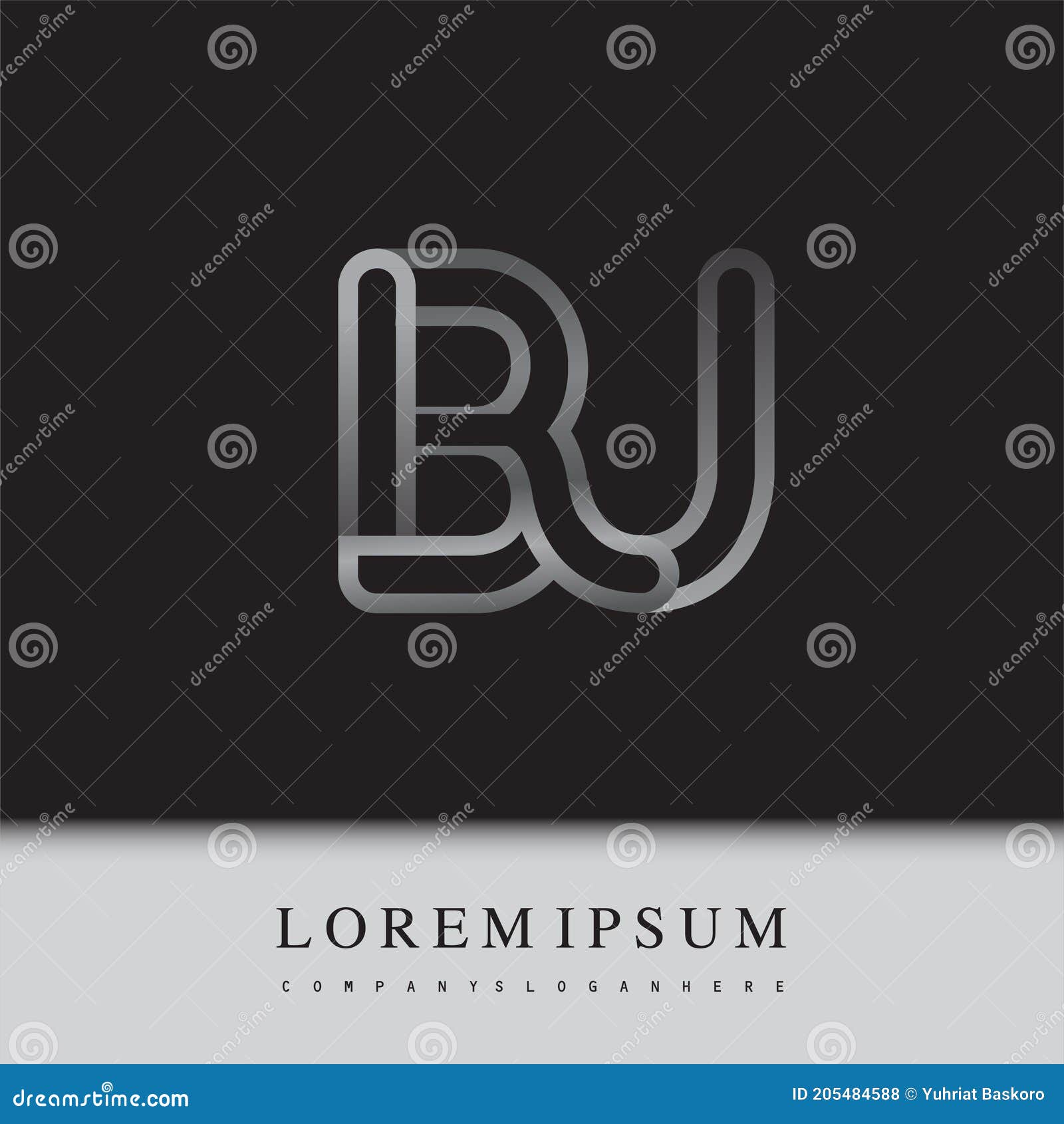 Initial Logo Letter BU, Linked Outline Silver Colored, Rounded Logotype ...