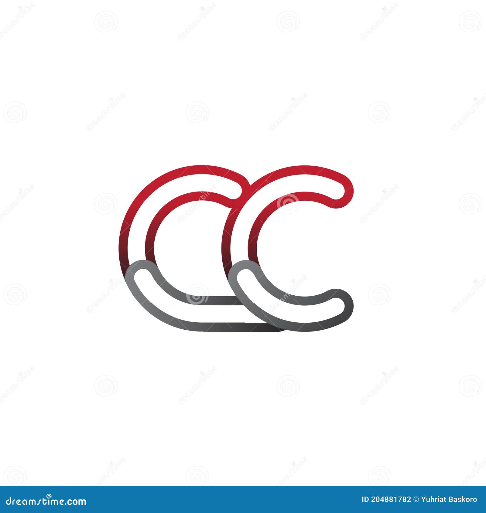Initial Logo Letter CC, Linked Outline Red and Grey Colored, Rounded ...