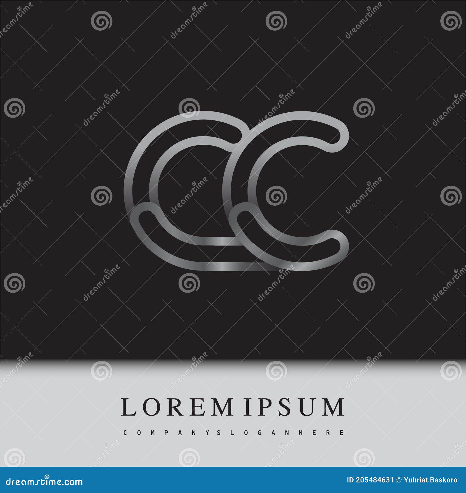 Initial Logo Letter CC, Linked Outline Silver Colored, Rounded Logotype ...