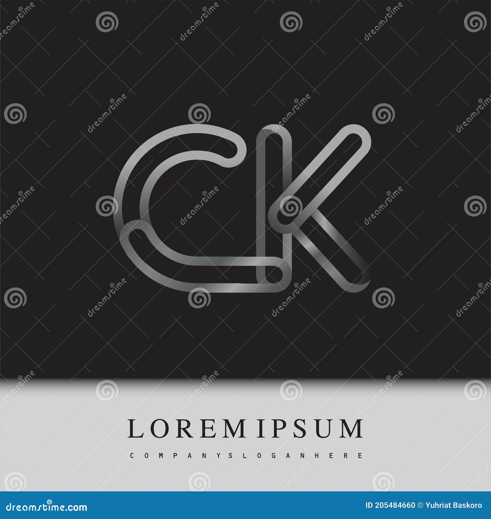 Initial Logo Letter CK, Linked Outline Silver Colored, Rounded Logotype ...