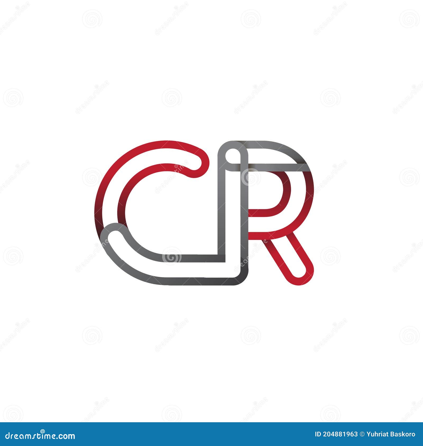 Initial Logo Letter CR, Linked Outline Red and Grey Colored, Rounded ...