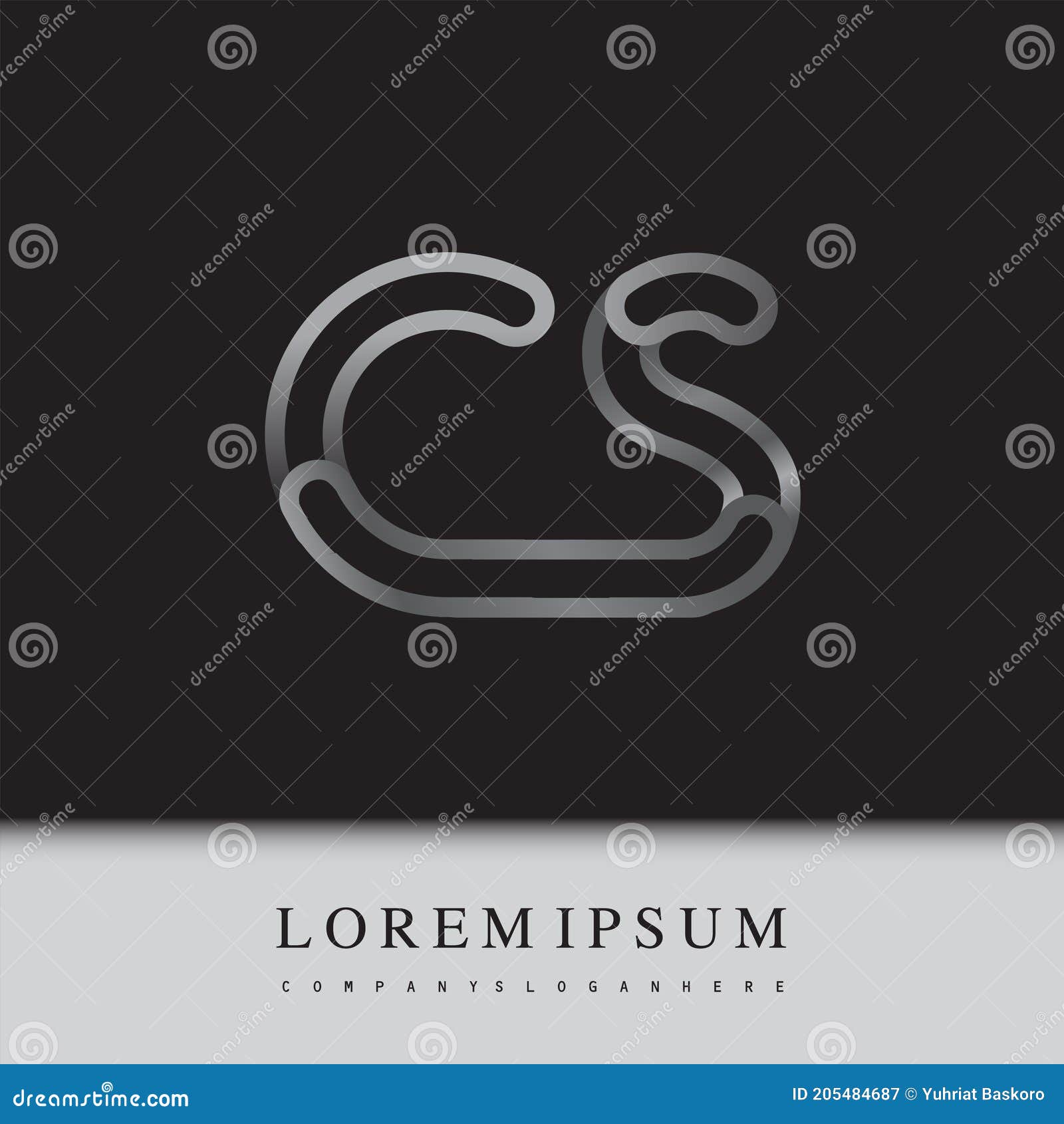 Initial Logo Letter CS, Linked Outline Silver Colored, Rounded Logotype ...
