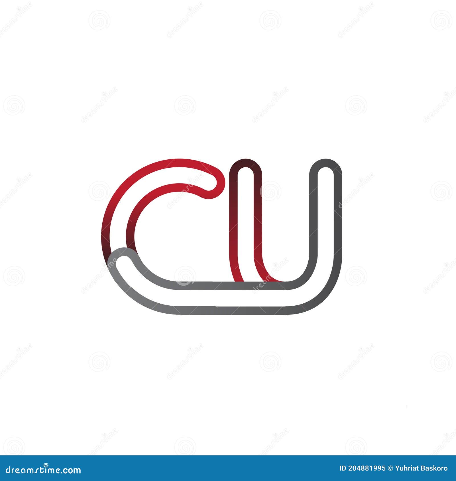 Initial Logo Letter CU, Linked Outline Red and Grey Colored, Rounded ...