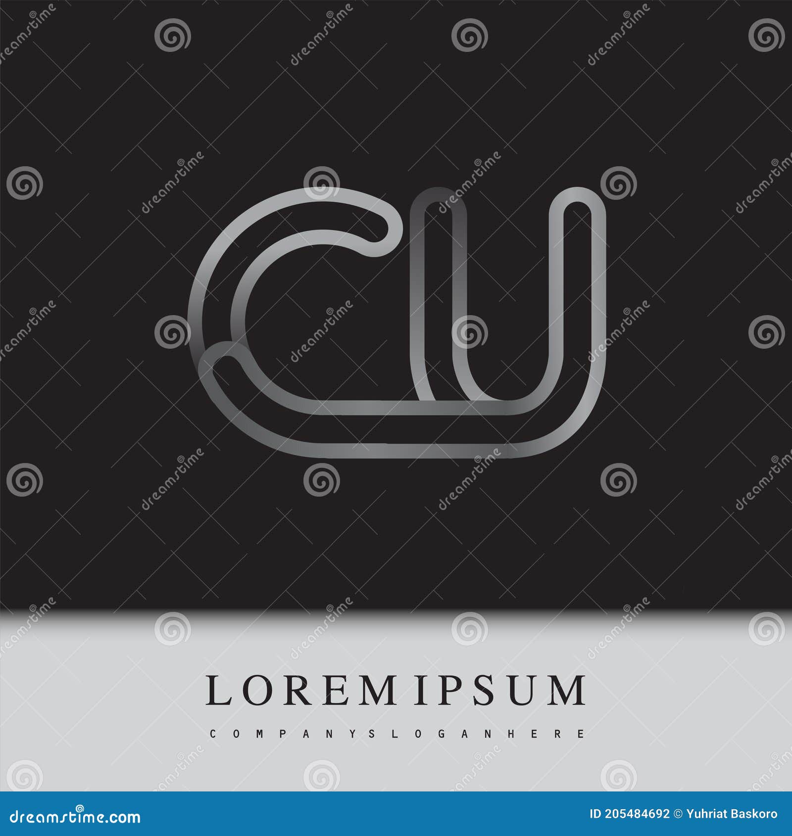 Initial Logo Letter CU, Linked Outline Silver Colored, Rounded Logotype ...