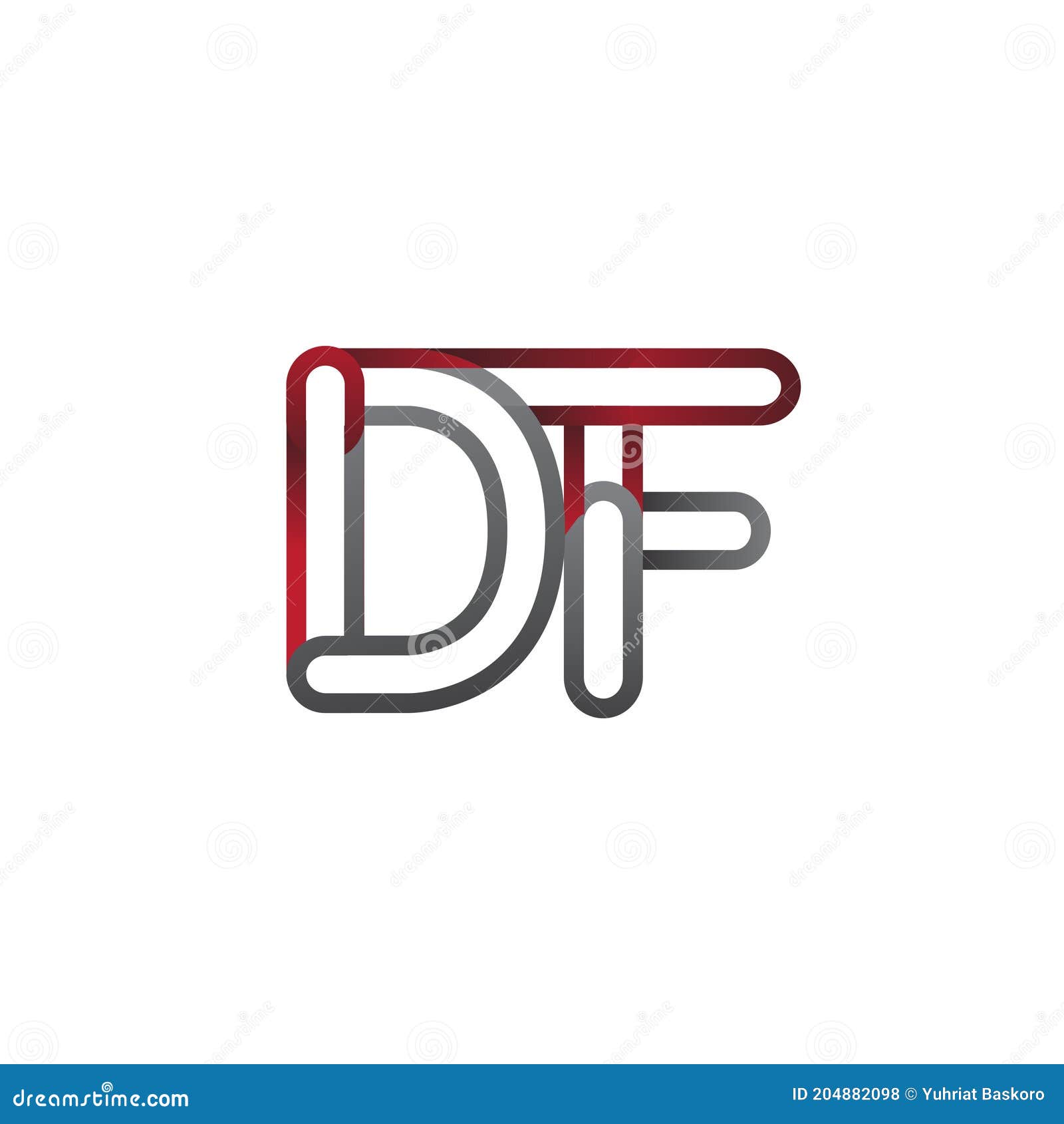 Initial Logo Letter DF, Linked Outline Red and Grey Colored, Rounded ...