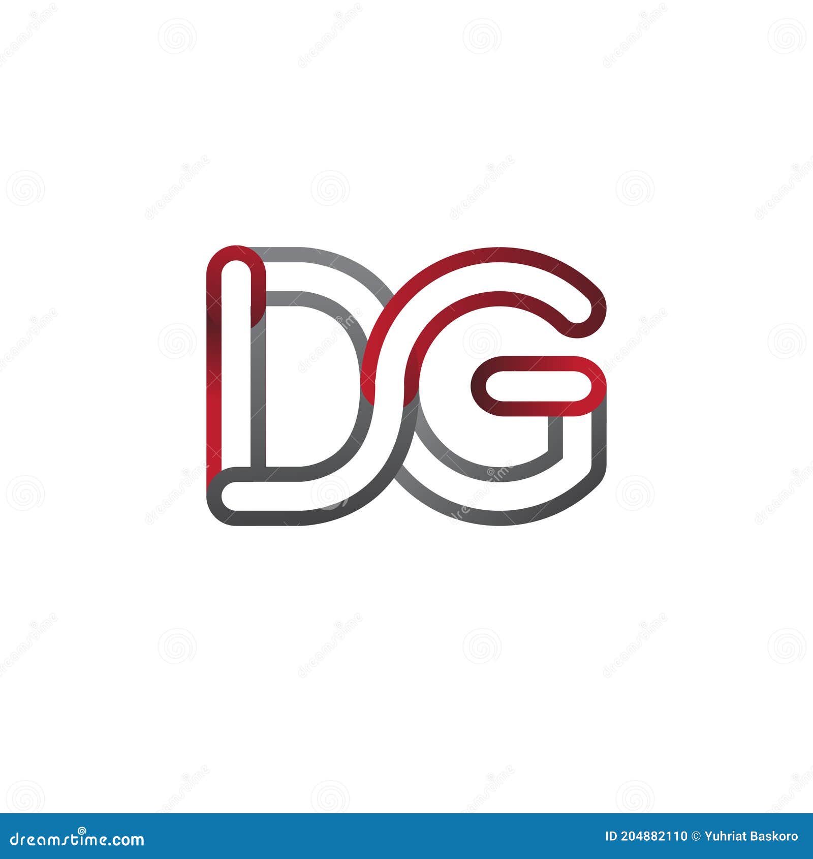 Initial Logo Letter DG, Linked Outline Red and Grey Colored, Rounded ...
