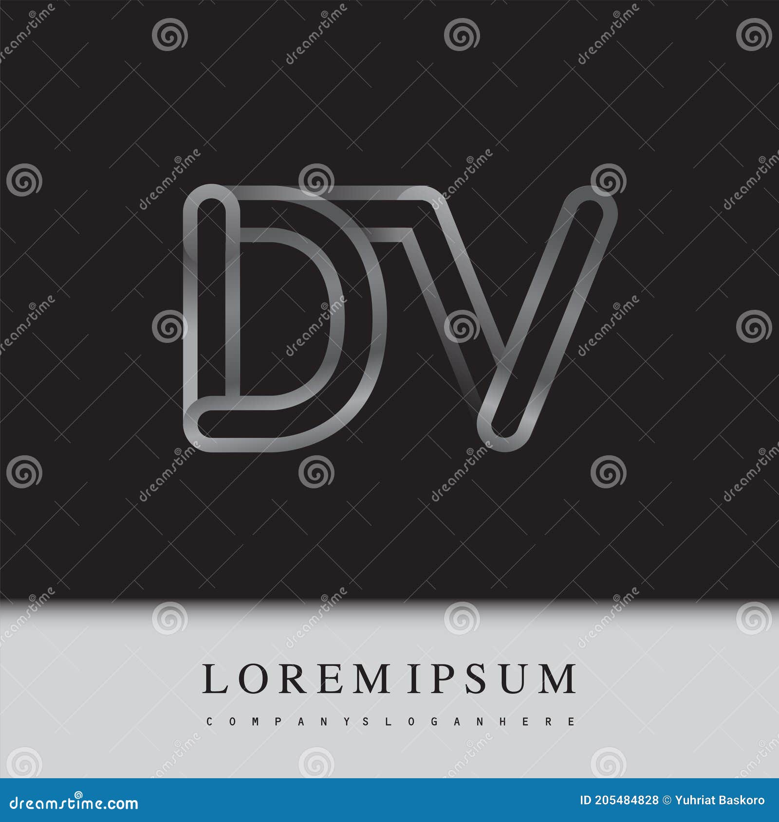 Initial Logo Letter DV, Linked Outline Silver Colored, Rounded Logotype ...