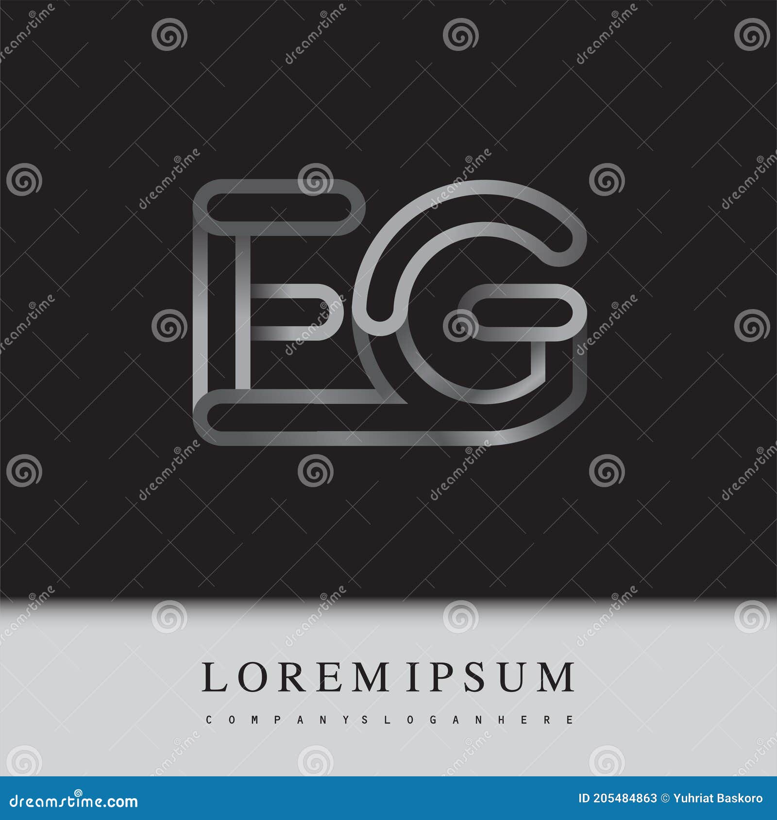 Initial Logo Letter EG, Linked Outline Silver Colored, Rounded Logotype ...