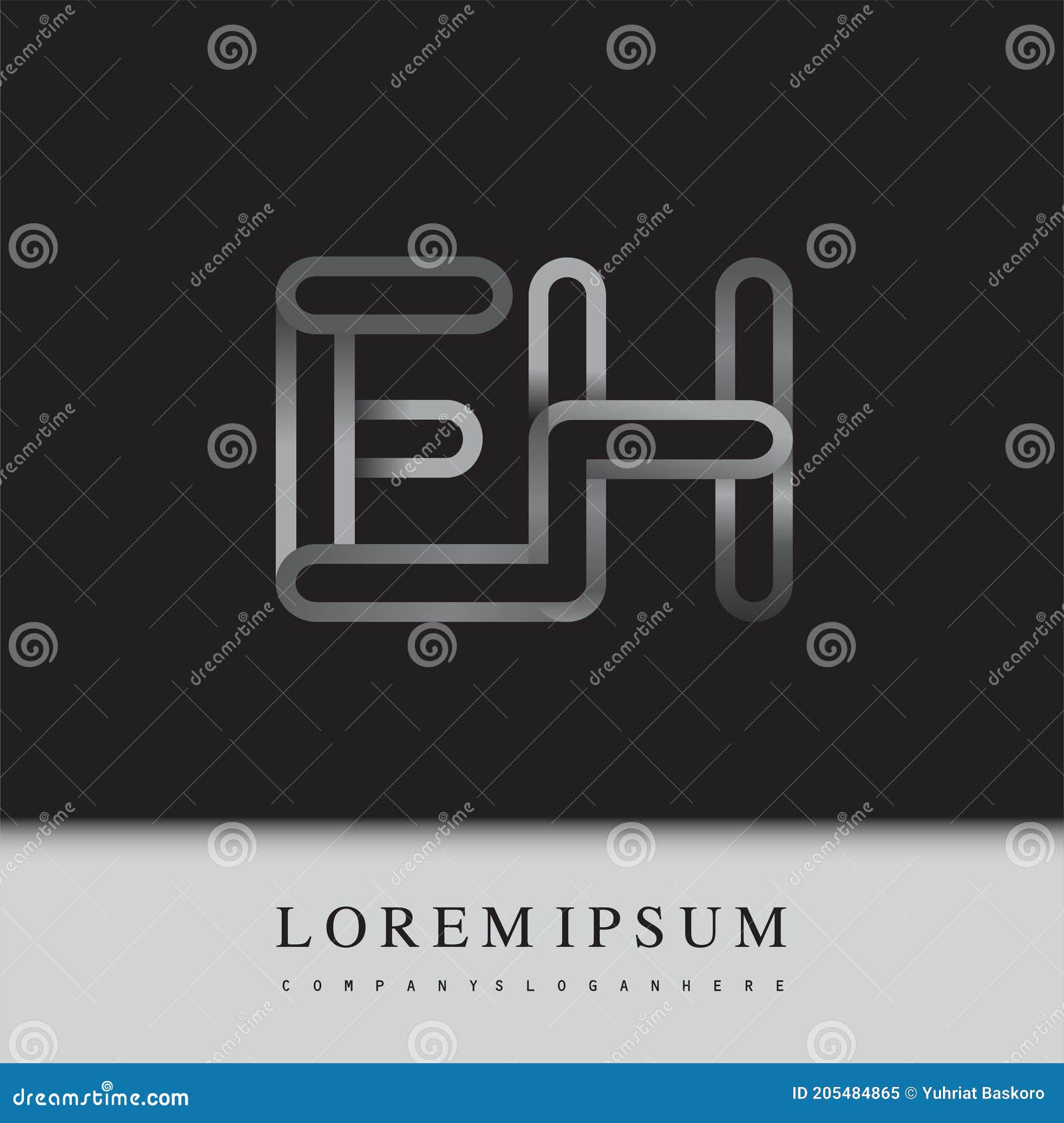 Initial Logo Letter EH, Linked Outline Silver Colored, Rounded Logotype ...