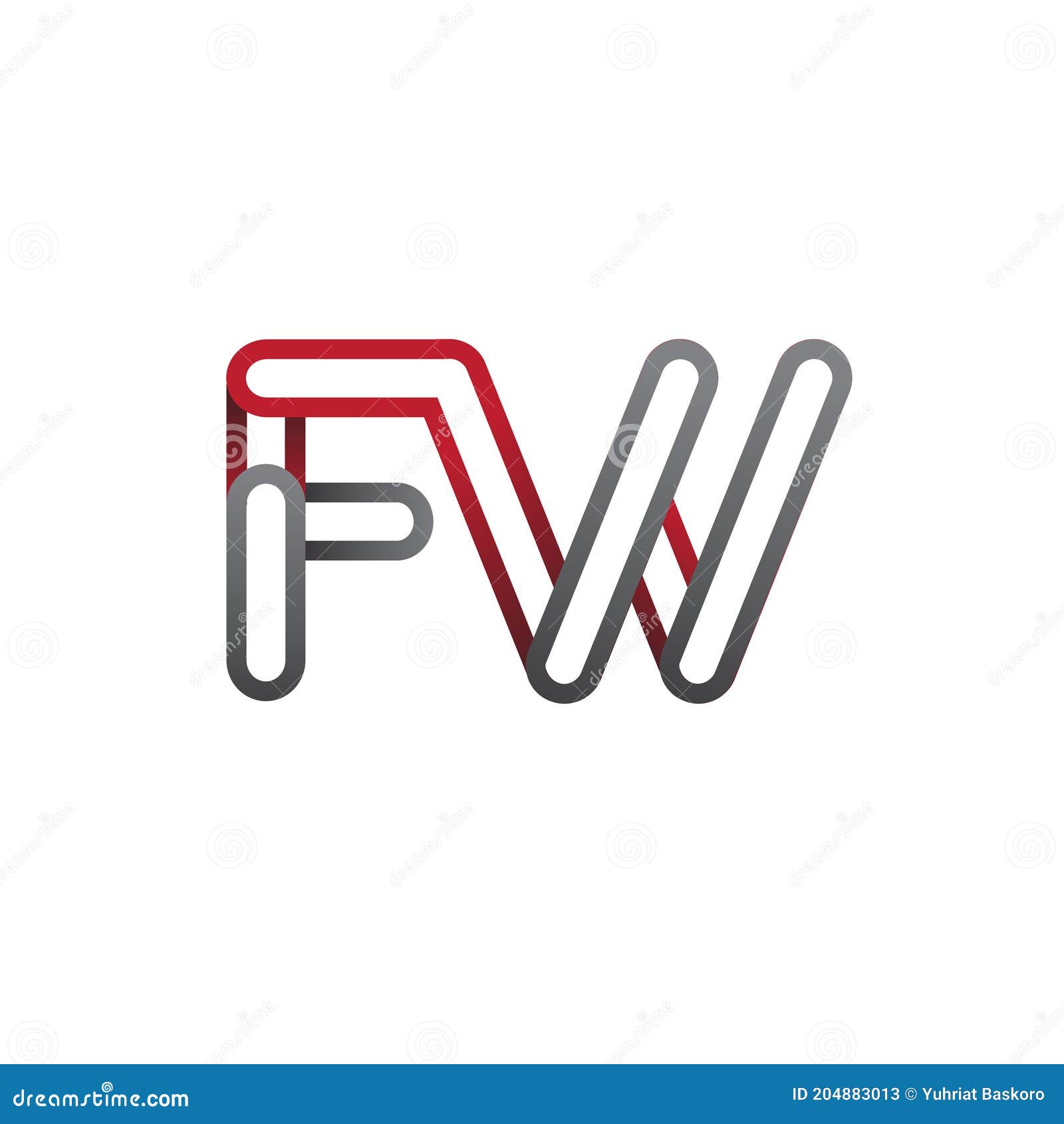 Initial Logo Letter FW, Linked Outline Red and Grey Colored, Rounded ...