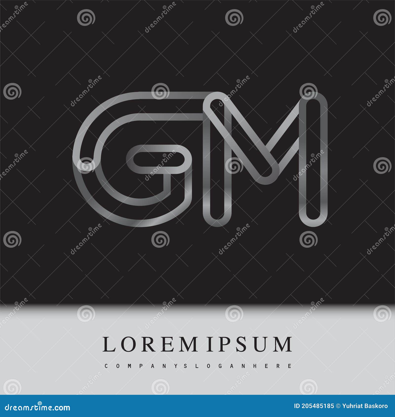 Initial Logo Letter GM, Linked Outline Silver Colored, Rounded Logotype ...