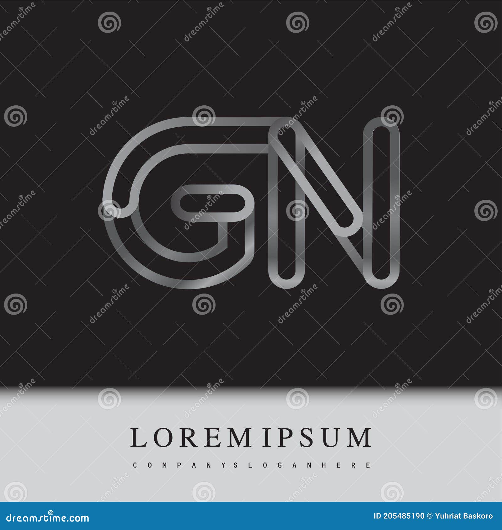 Initial Logo Letter GN, Linked Outline Silver Colored, Rounded Logotype ...
