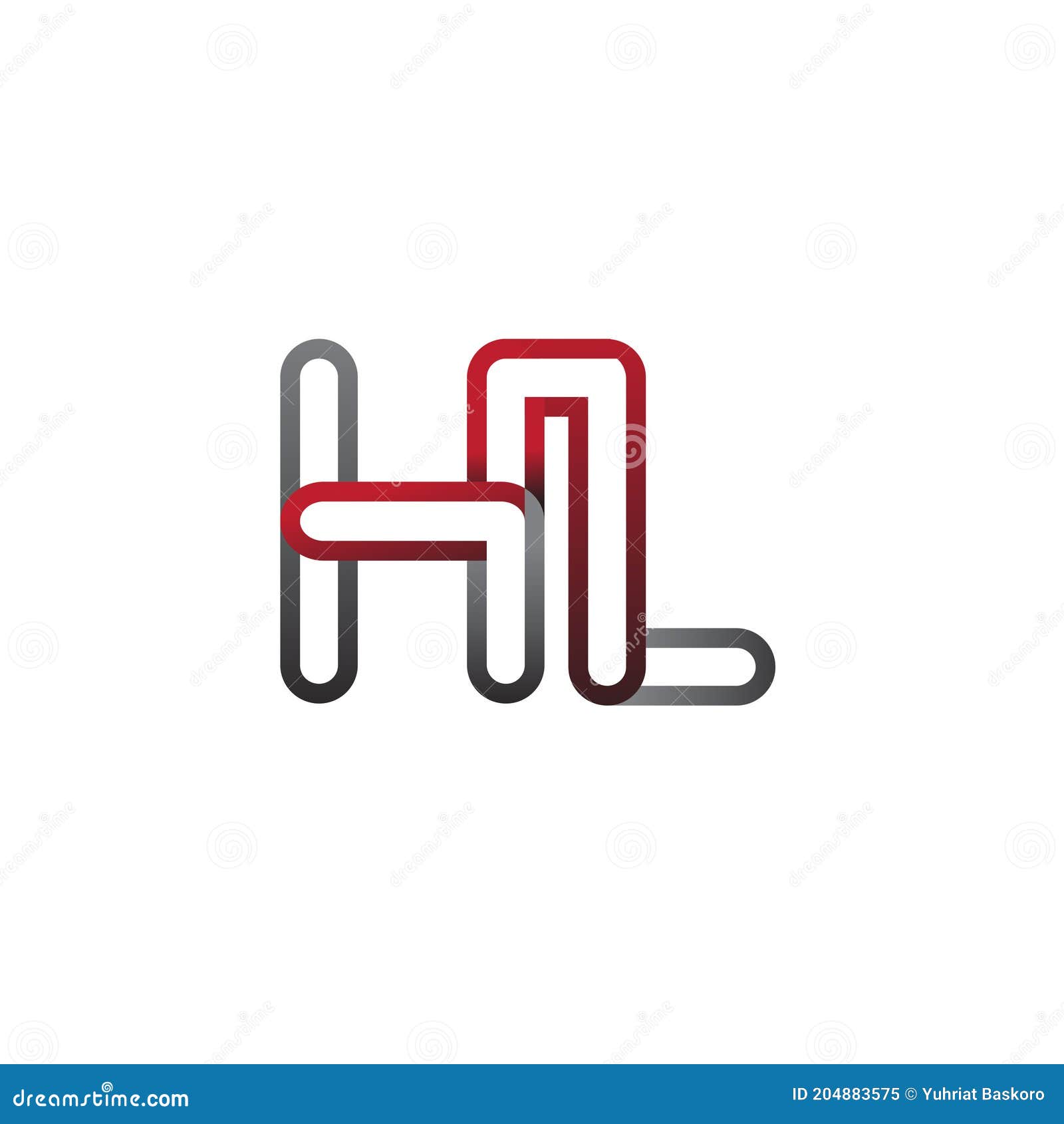 Initial Logo Letter HL, Linked Outline Red and Grey Colored, Rounded ...