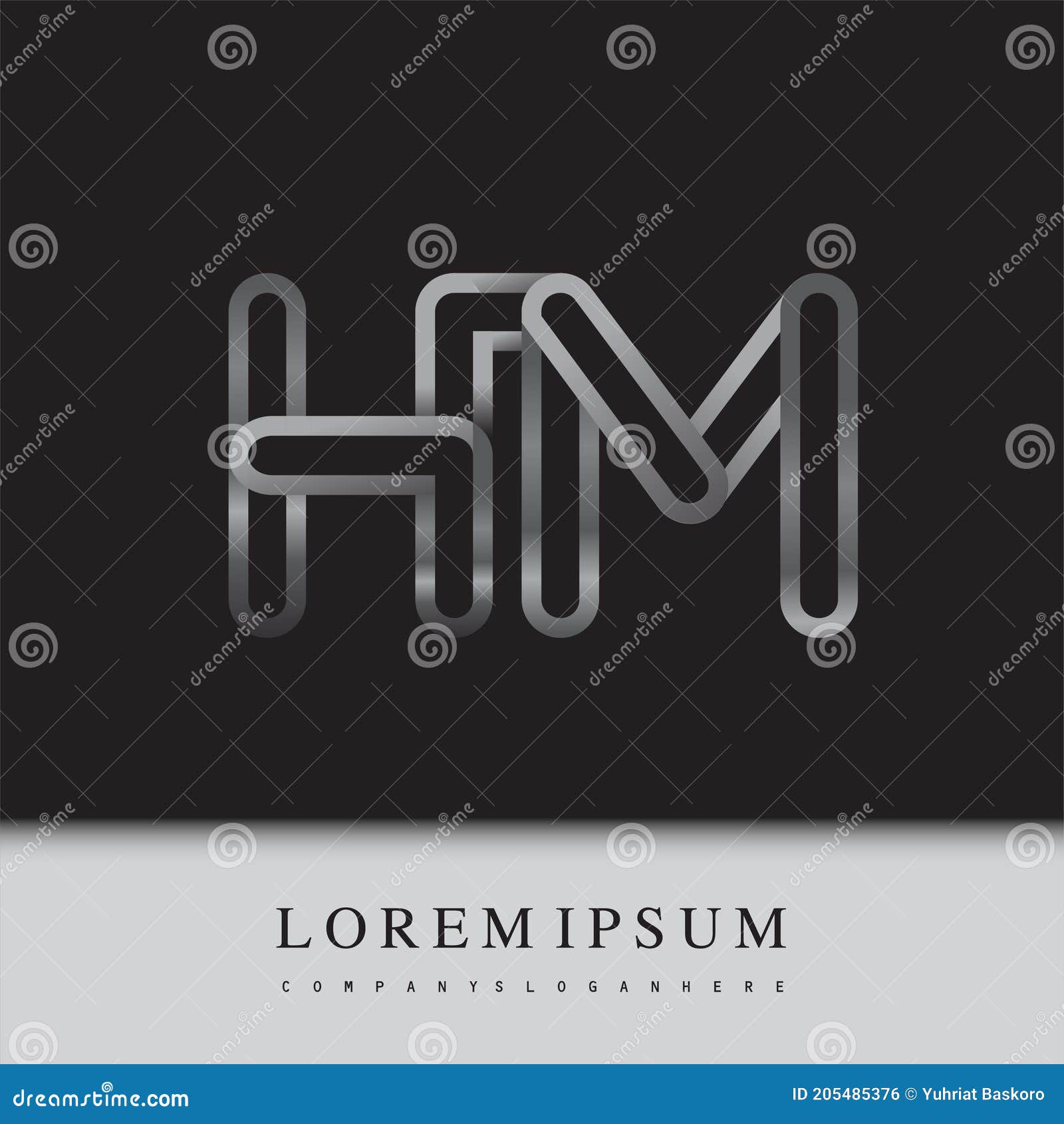 Initial Logo Letter HM, Linked Outline Silver Colored, Rounded Logotype ...