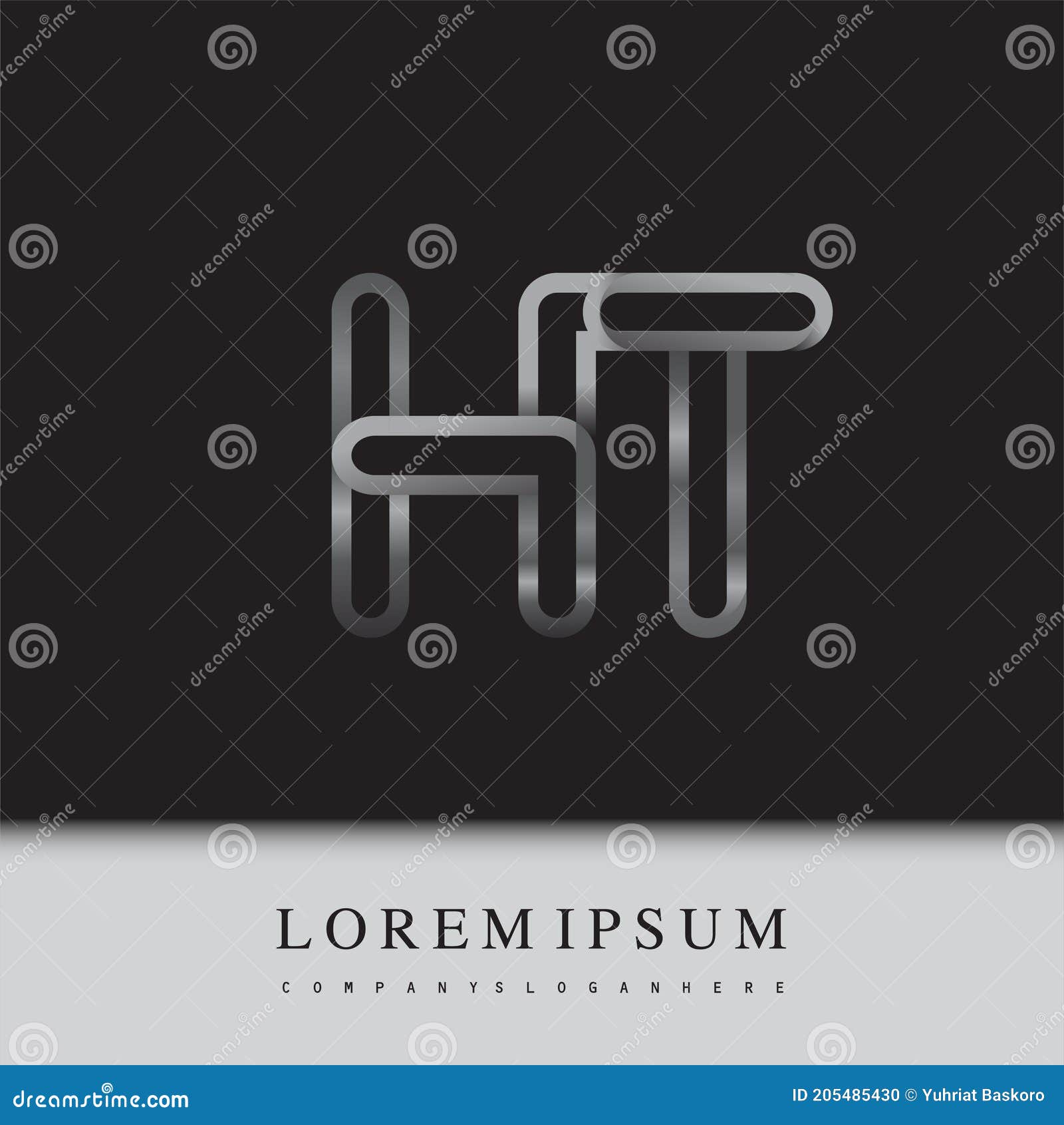 Initial Logo Letter HT, Linked Outline Silver Colored, Rounded Logotype ...