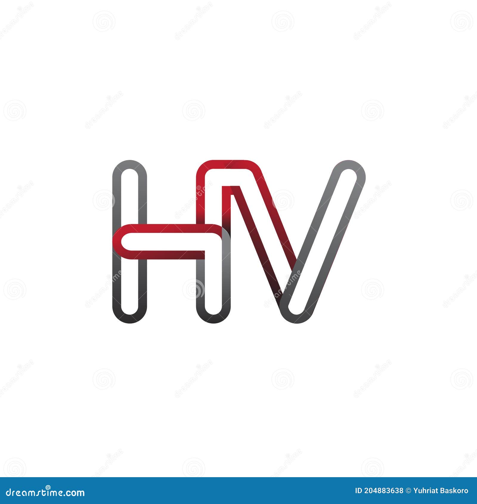 Initial Logo Letter HV, Linked Outline Red and Grey Colored, Rounded ...