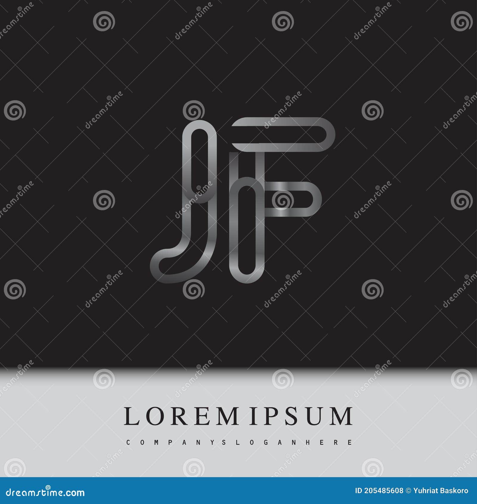 Initial Logo Letter JF, Linked Outline Silver Colored, Rounded Logotype ...