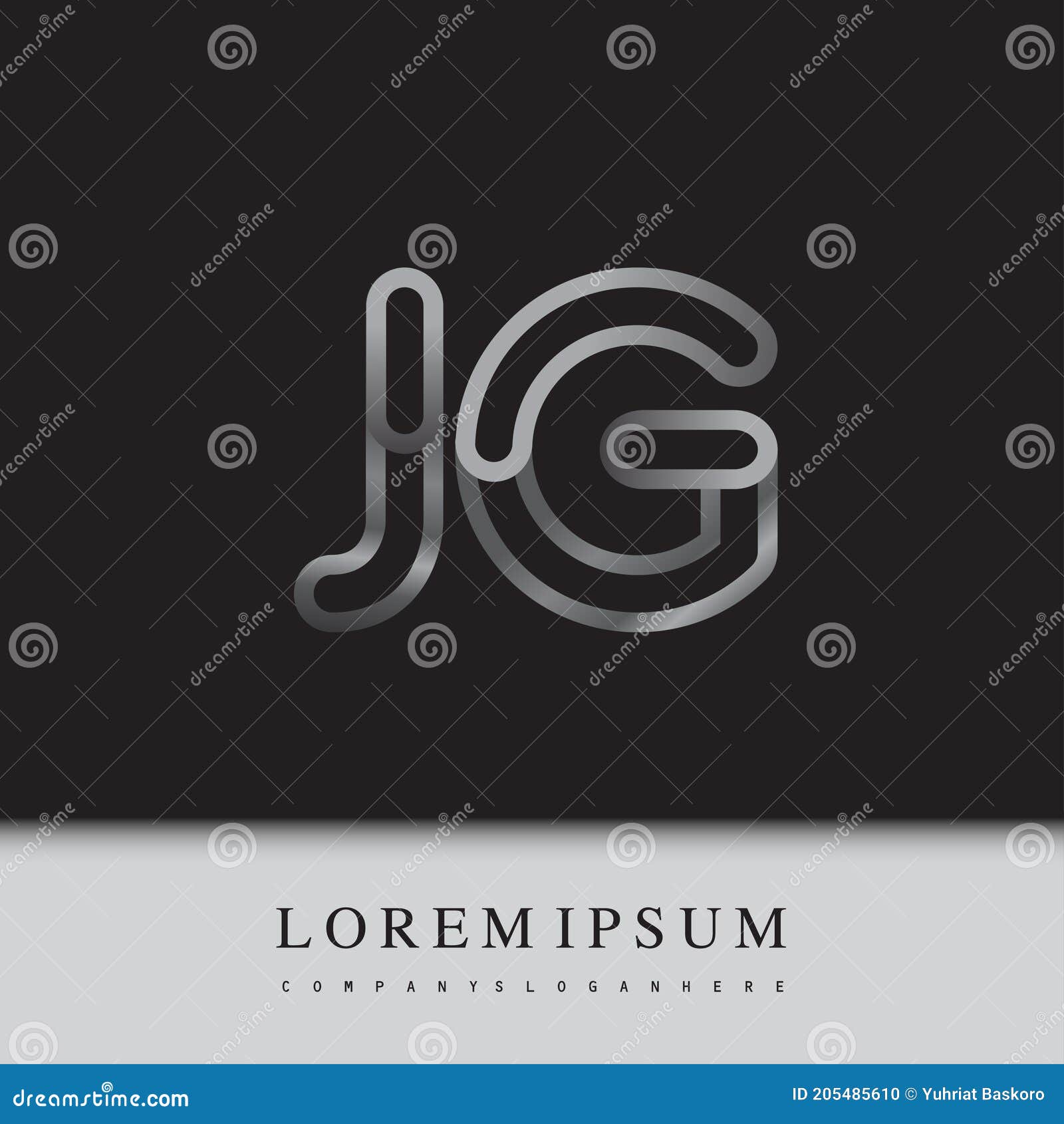Initial Logo Letter JG, Linked Outline Silver Colored, Rounded Logotype ...