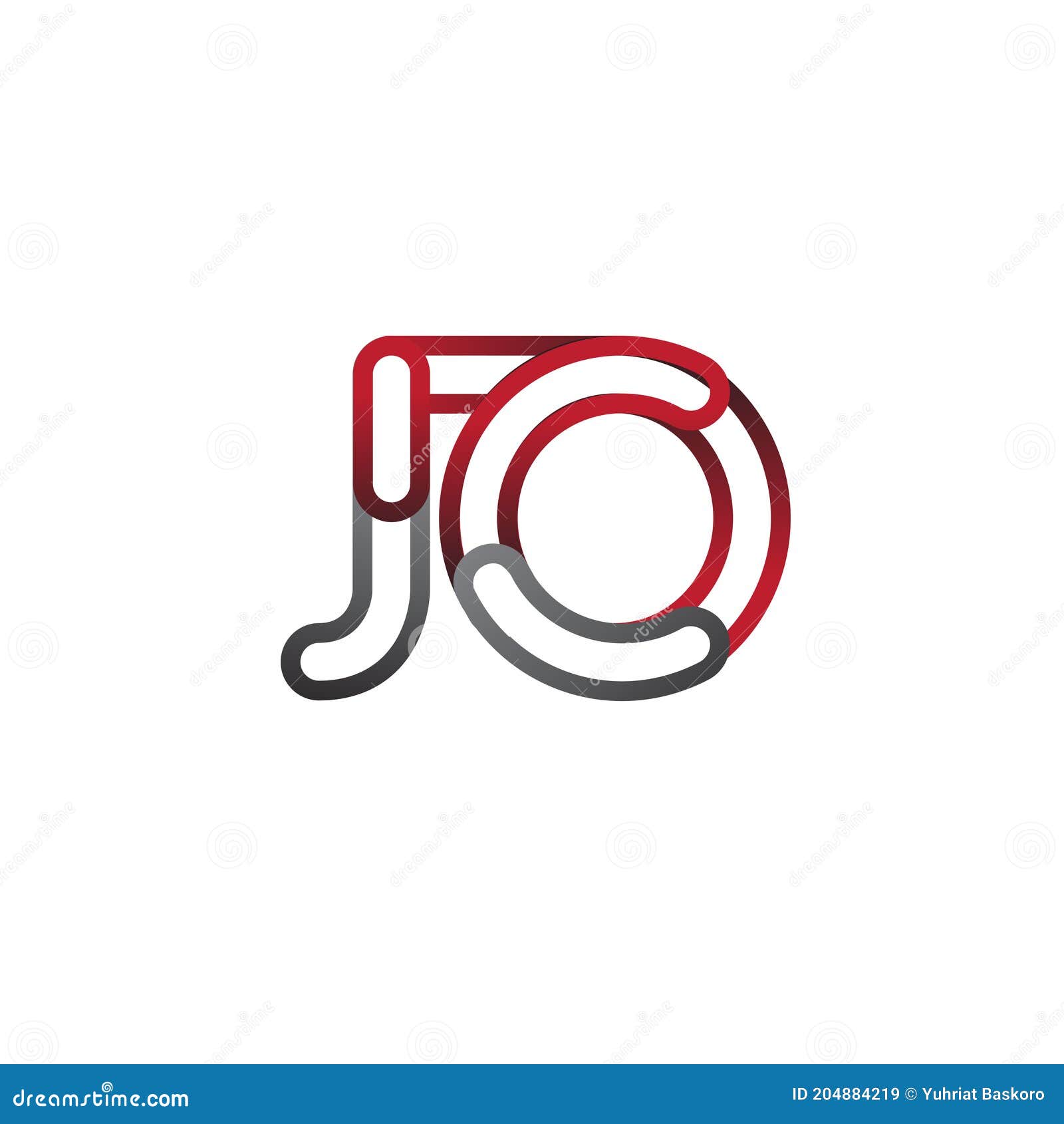 Initial Logo Letter JO, Linked Outline Red and Grey Colored, Rounded ...
