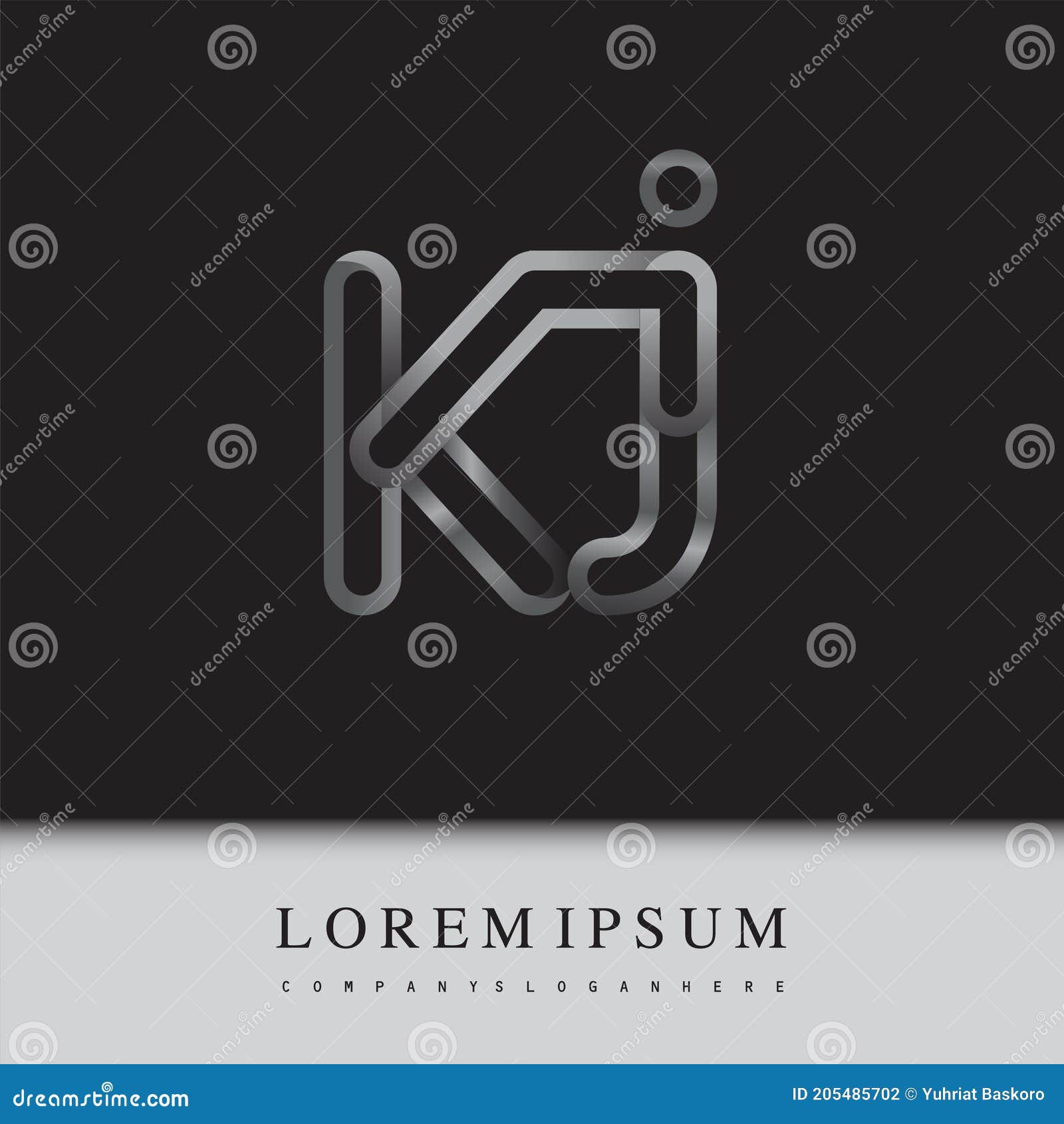 Initial Logo Letter KJ, Linked Outline Silver Colored, Rounded Logotype ...