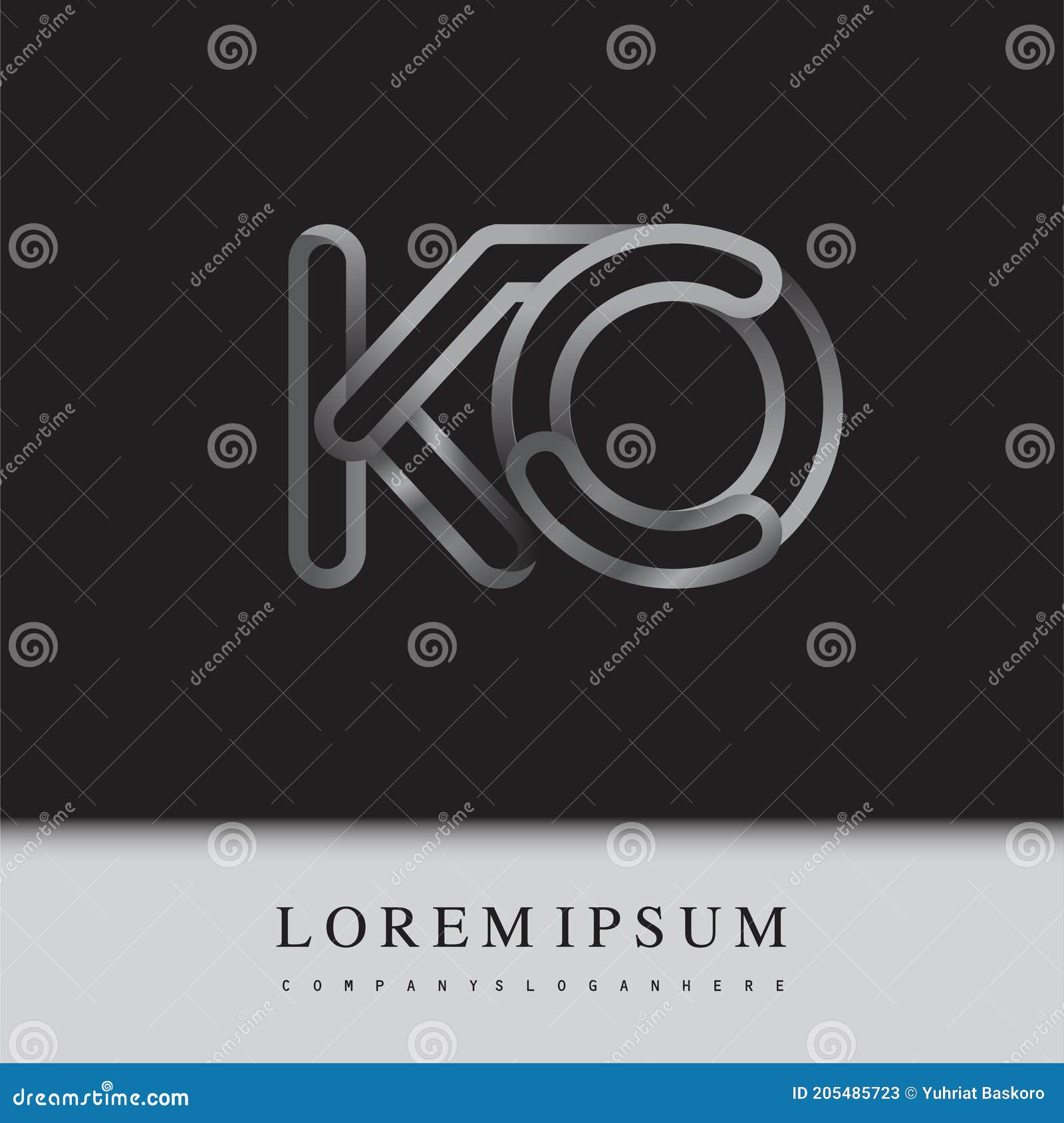 Initial Logo Letter KO, Linked Outline Silver Colored, Rounded Logotype ...