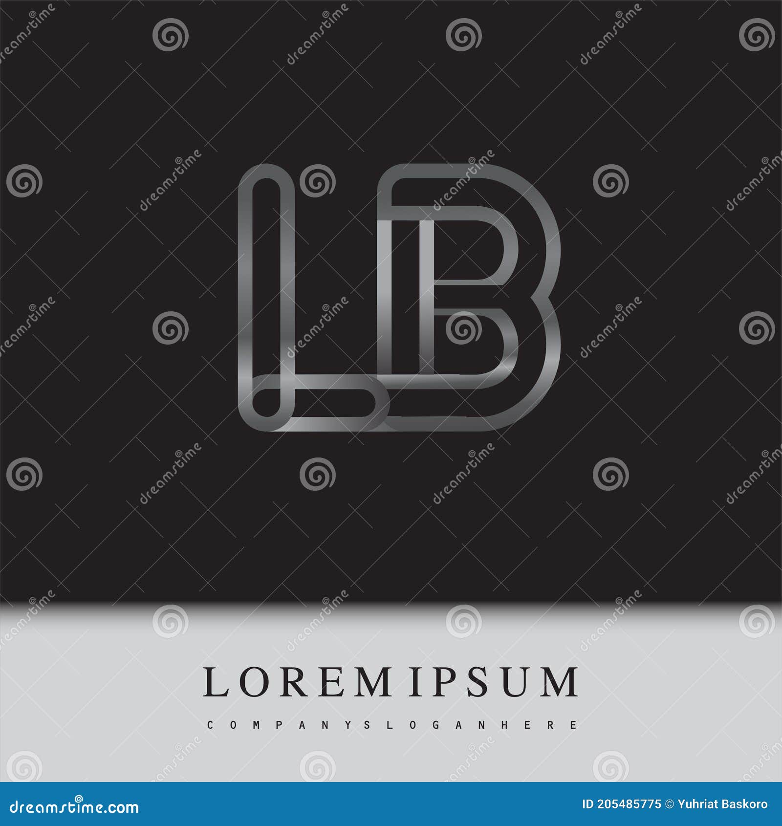 Initial Logo Letter LB, Linked Outline Silver Colored, Rounded Logotype ...