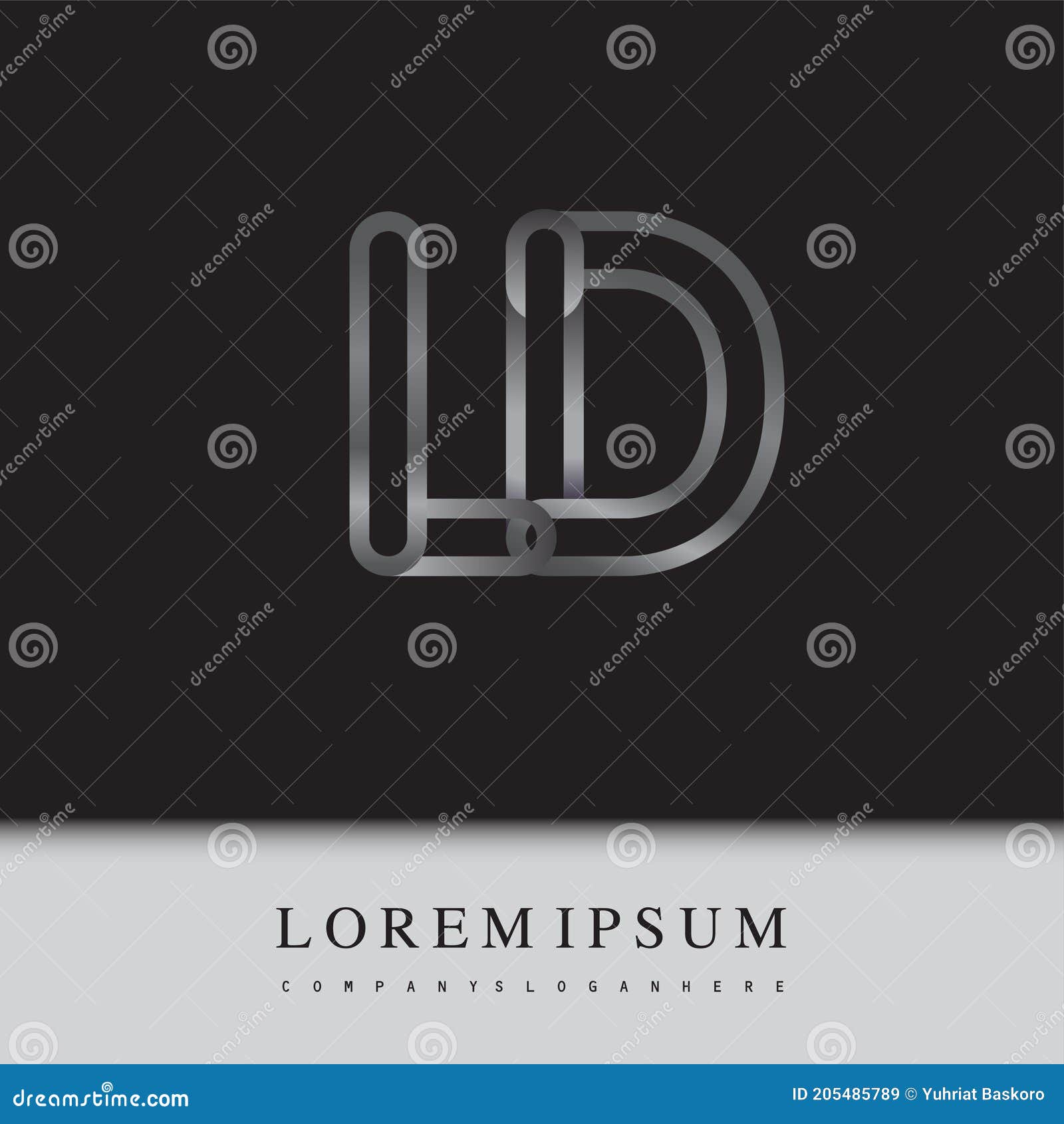 Initial Logo Letter LD, Linked Outline Silver Colored, Rounded Logotype ...