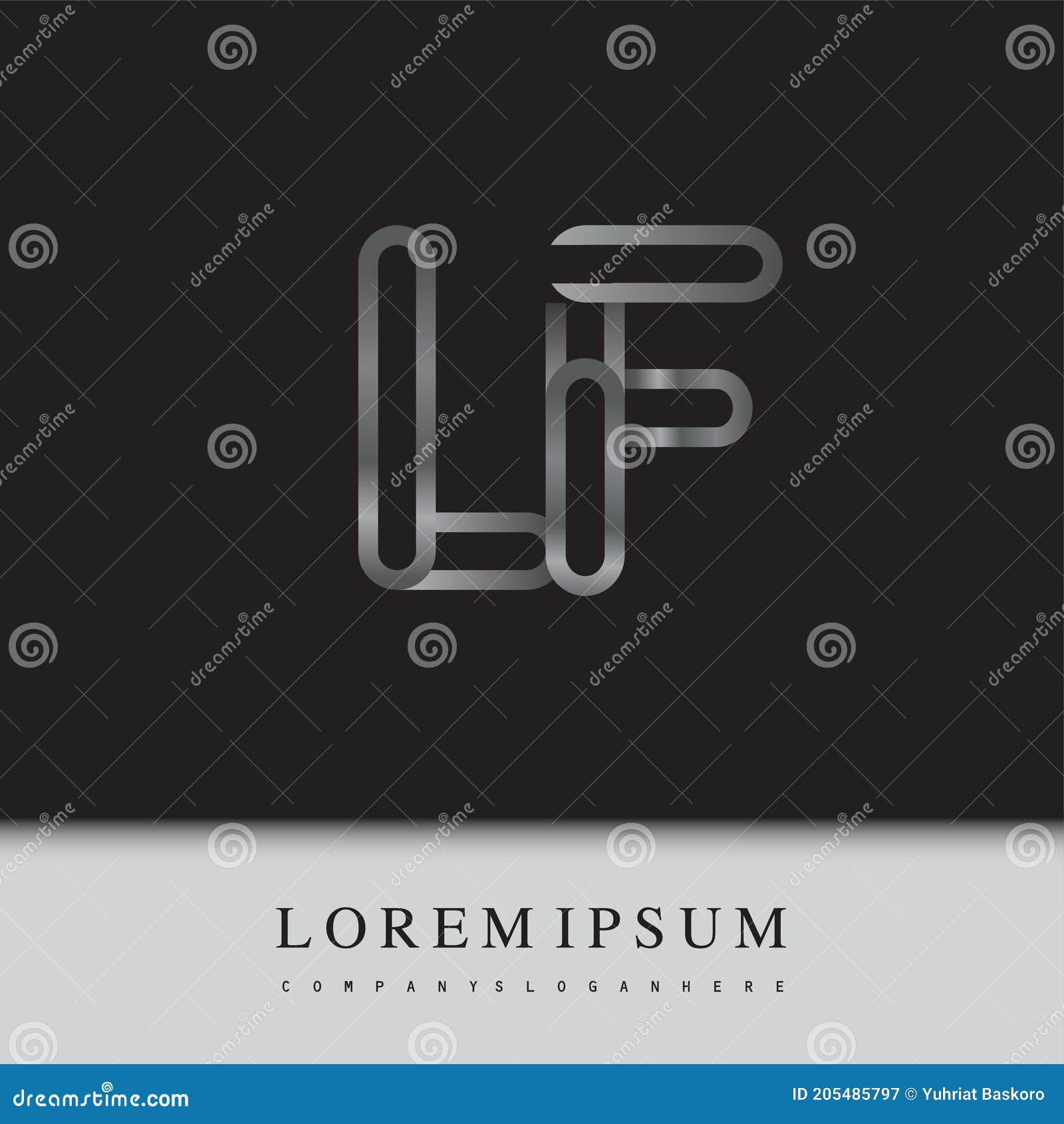 Initial Logo Letter LF, Linked Outline Silver Colored, Rounded Logotype ...