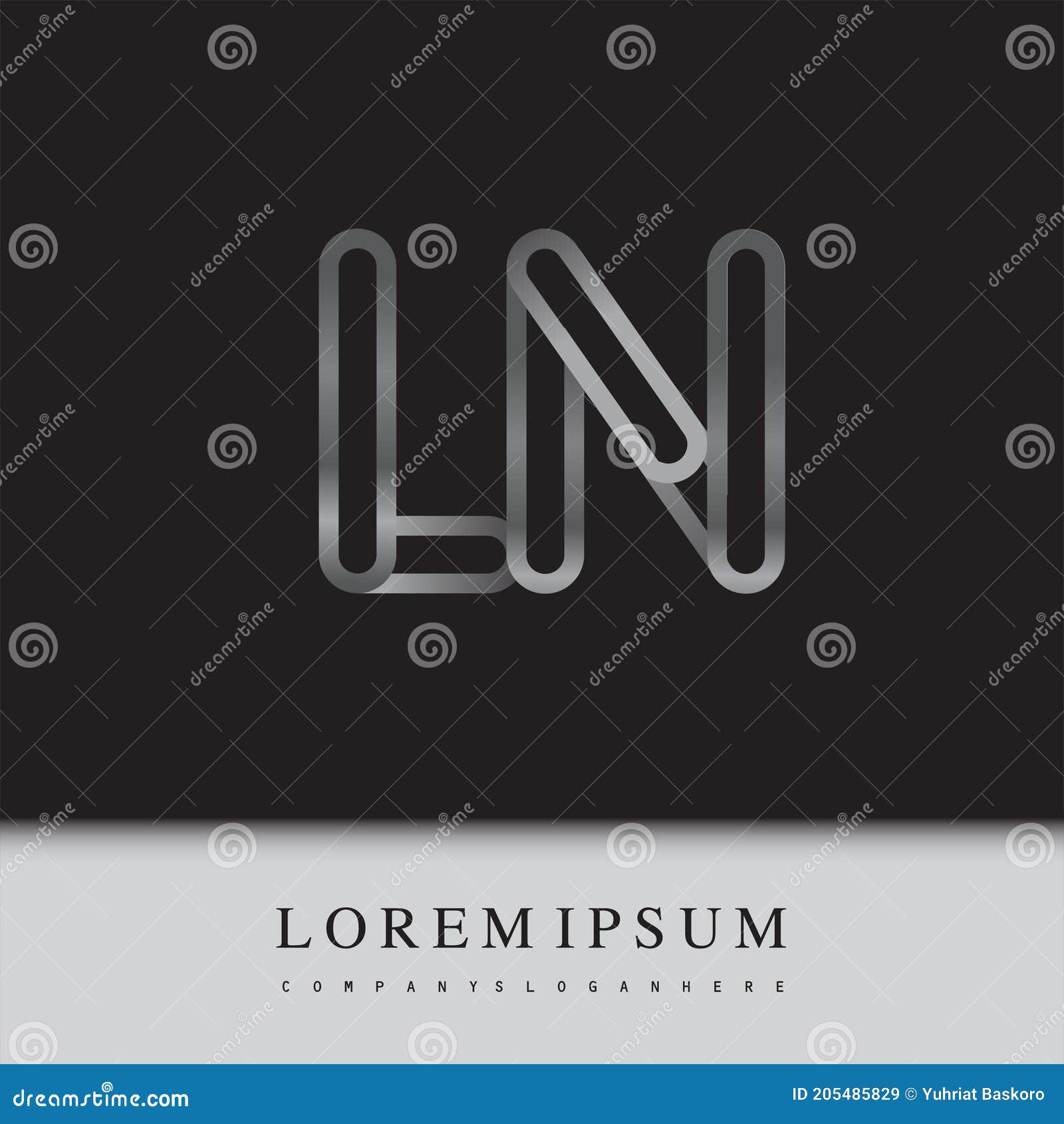 Initial Logo Letter LN, Linked Outline Silver Colored, Rounded Logotype ...