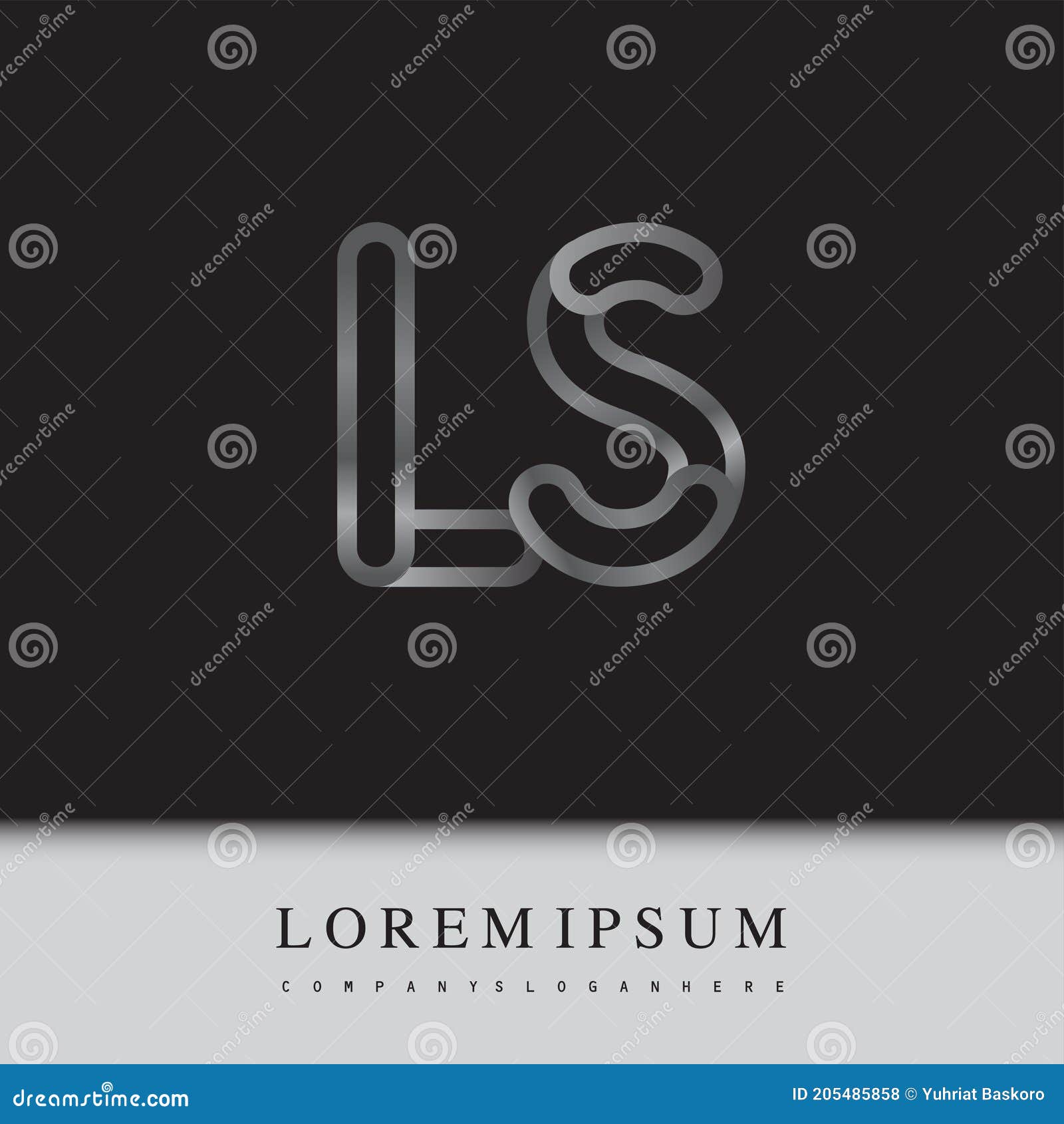 Initial Logo Letter LS, Linked Outline Silver Colored, Rounded Logotype ...