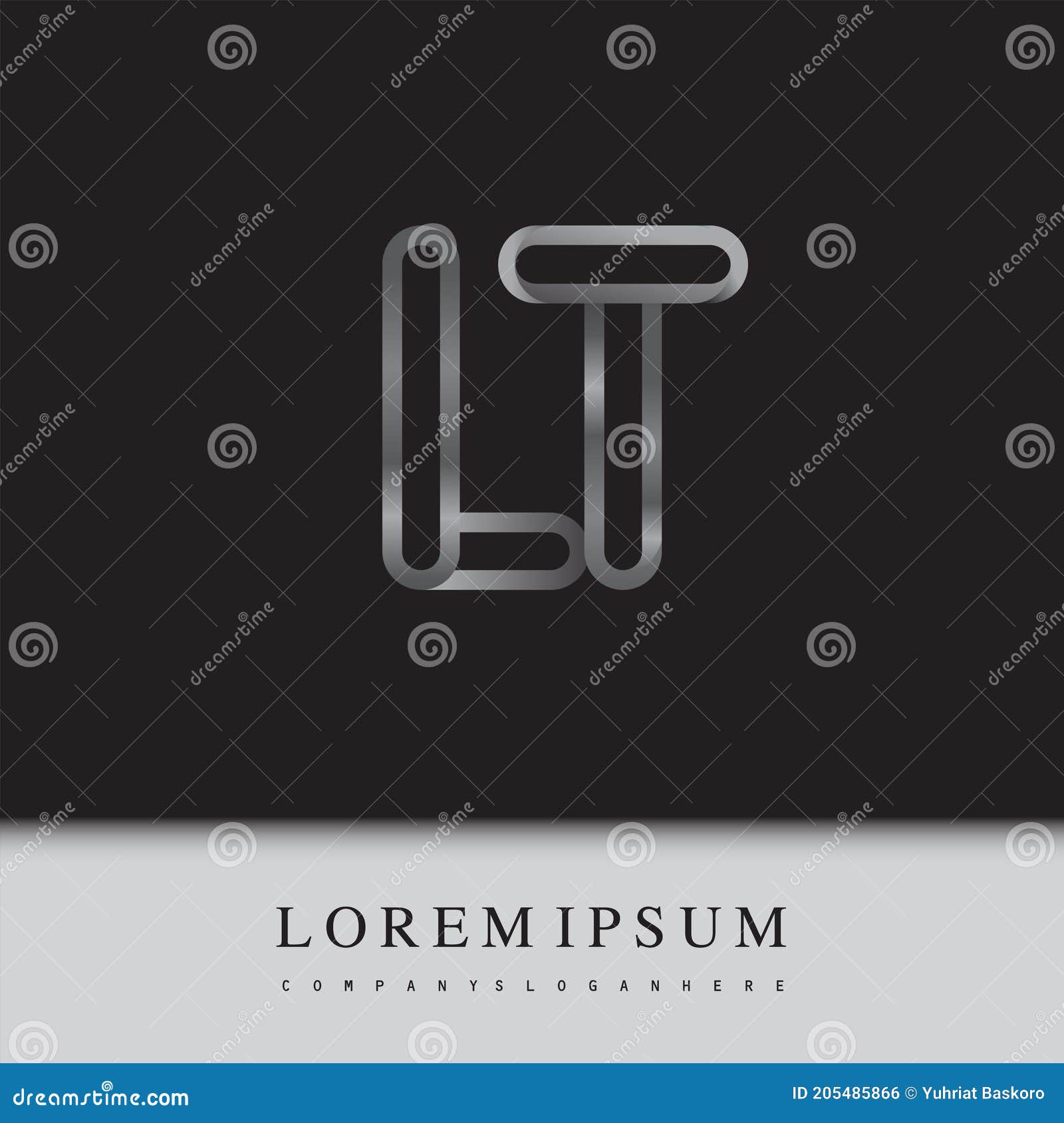 Initial Logo Letter LT, Linked Outline Silver Colored, Rounded Logotype ...