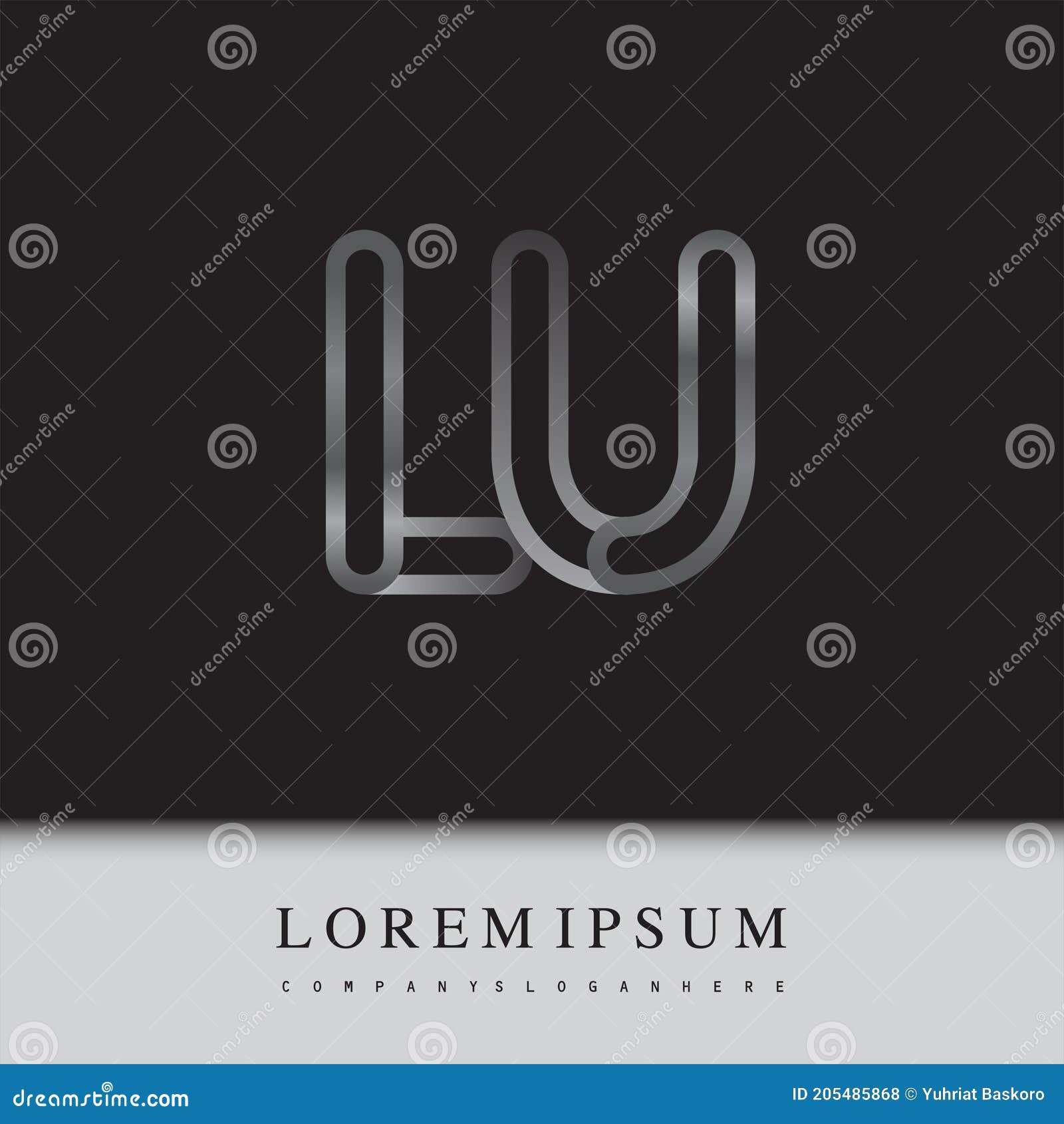 Initial Logo Letter LU, Linked Outline Silver Colored, Rounded Logotype ...