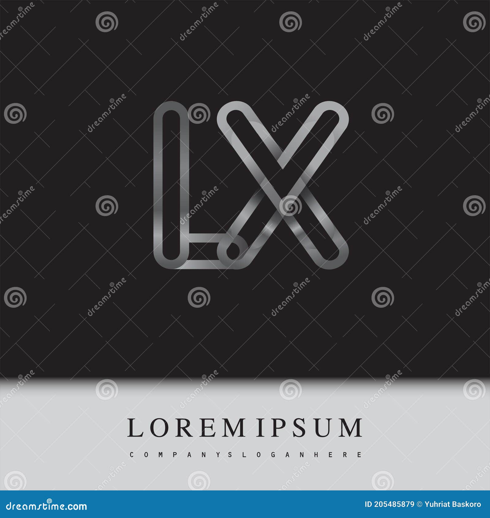 Initial Logo Letter LX, Linked Outline Silver Colored, Rounded Logotype ...