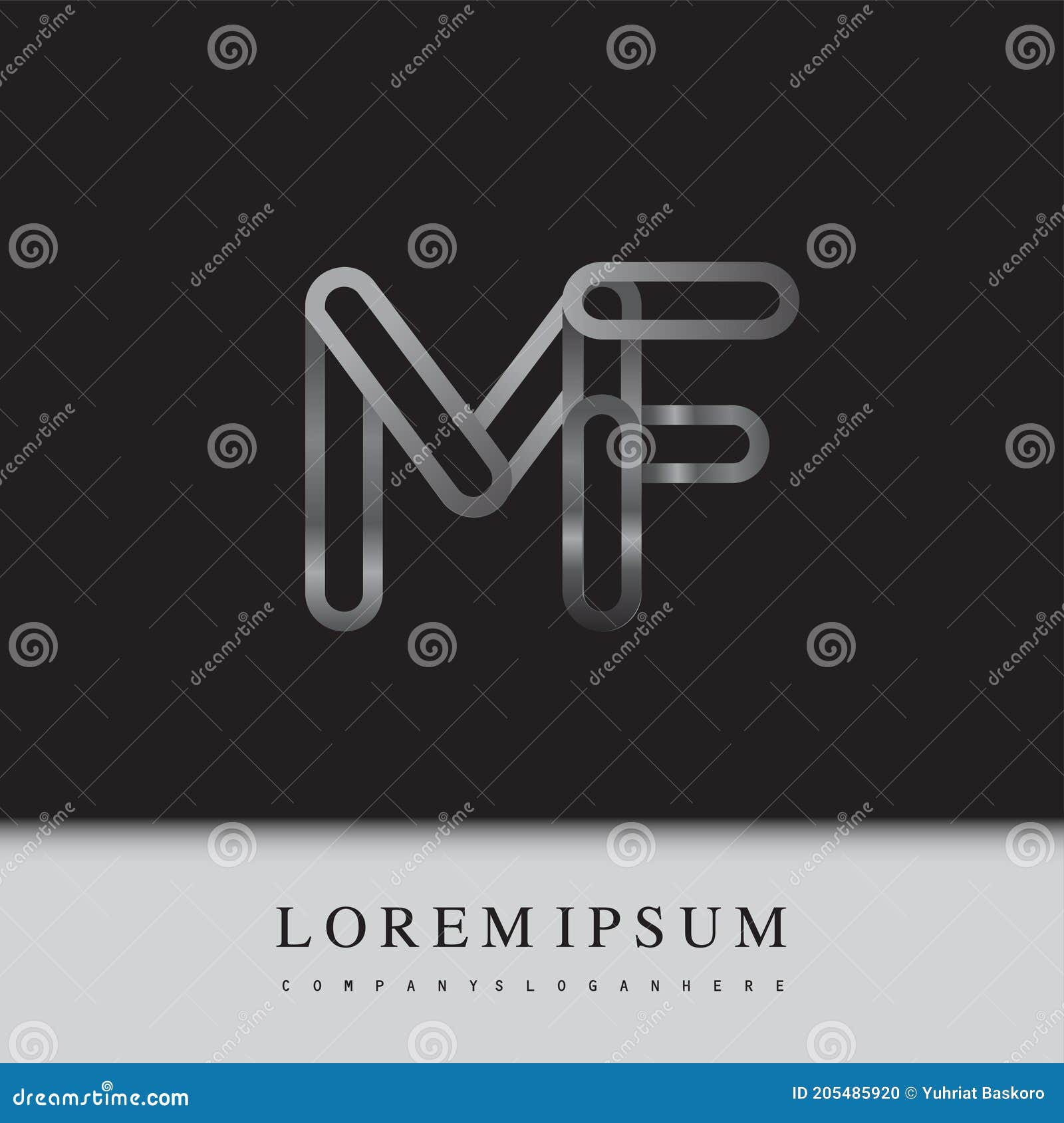 Initial Logo Letter MF, Linked Outline Silver Colored, Rounded Logotype ...
