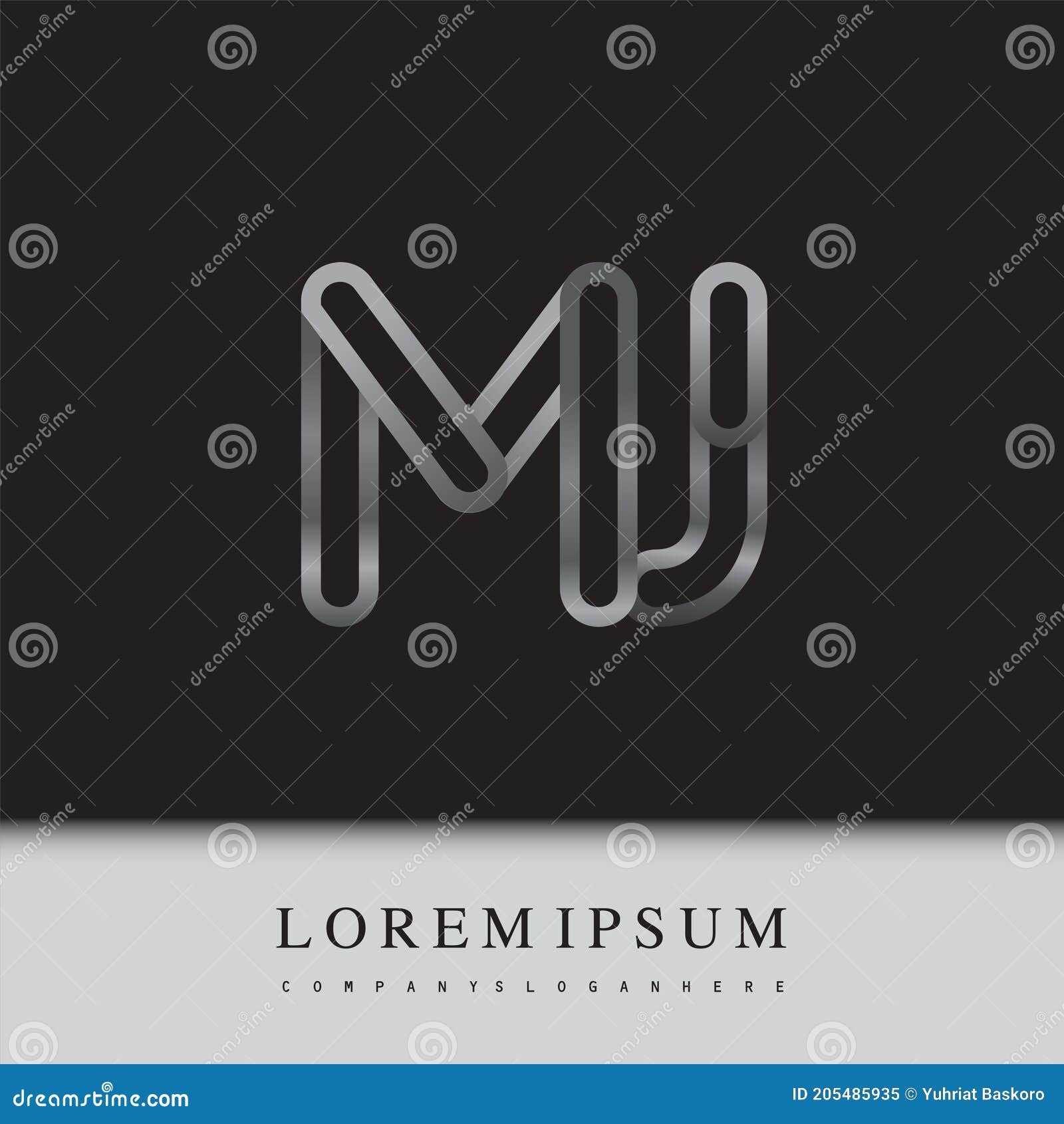 Initial Logo Letter MJ, Linked Outline Silver Colored, Rounded Logotype ...