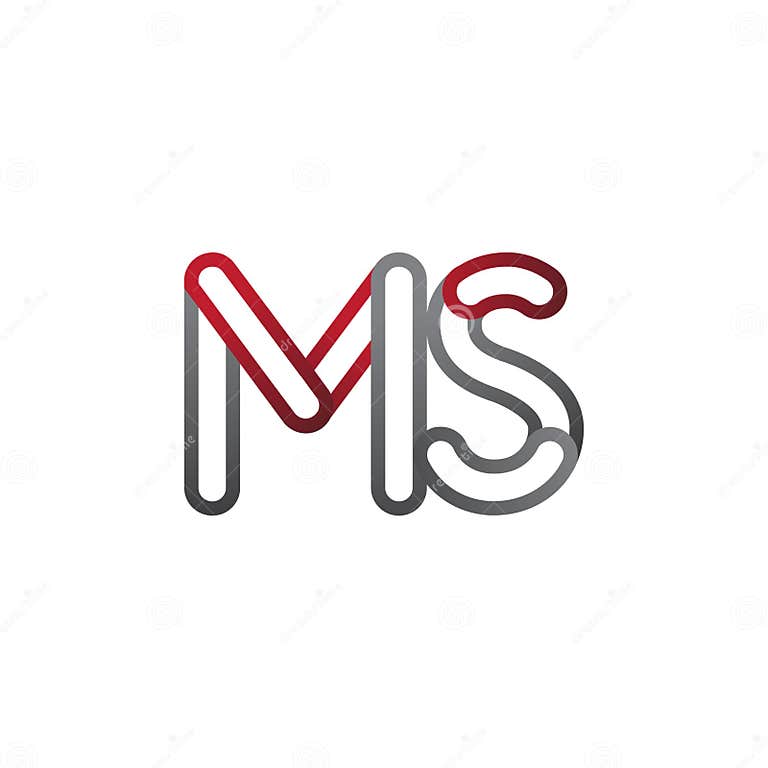Initial Logo Letter MS, Linked Outline Red and Grey Colored, Rounded ...