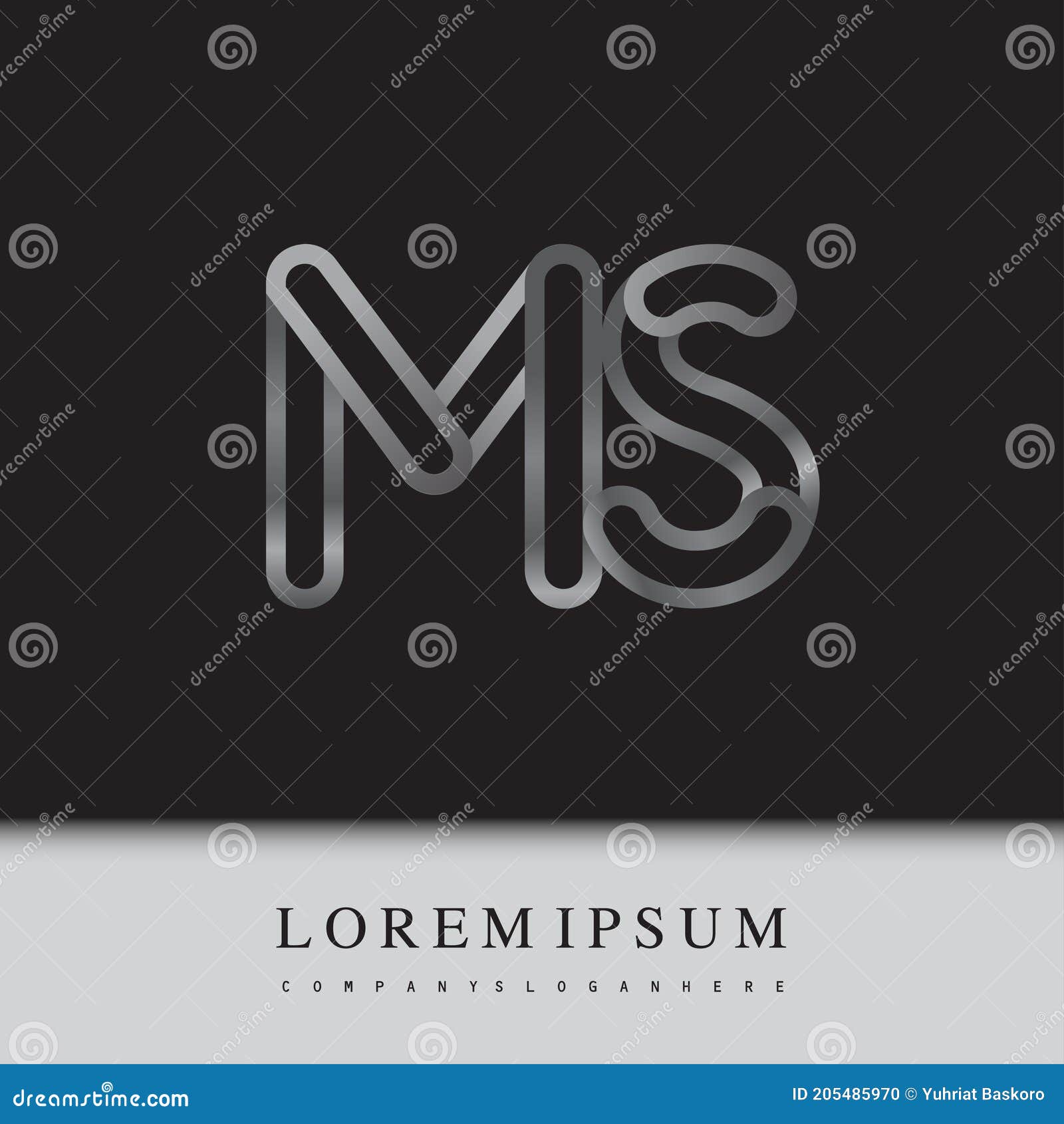 Initial Logo Letter MS, Linked Outline Silver Colored, Rounded Logotype ...