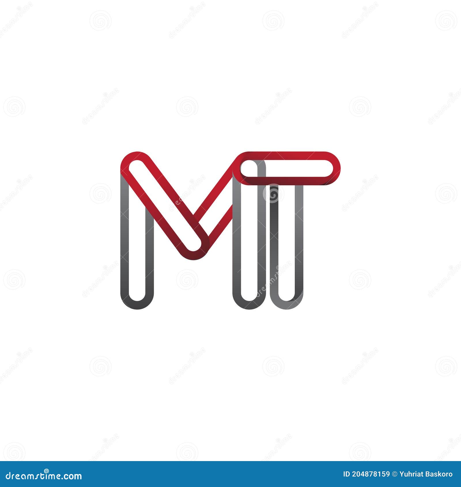 Initial Logo Letter MT, Linked Outline Red and Grey Colored, Rounded ...