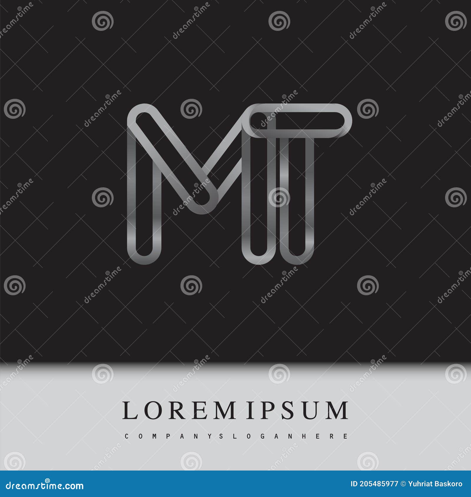 Initial Logo Letter MT, Linked Outline Silver Colored, Rounded Logotype ...