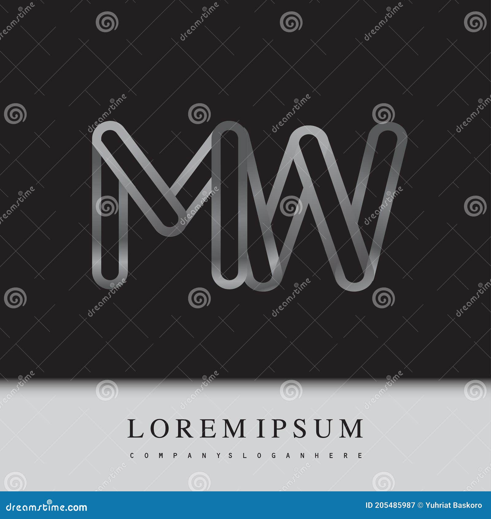 Initial Logo Letter MW, Linked Outline Silver Colored, Rounded Logotype ...