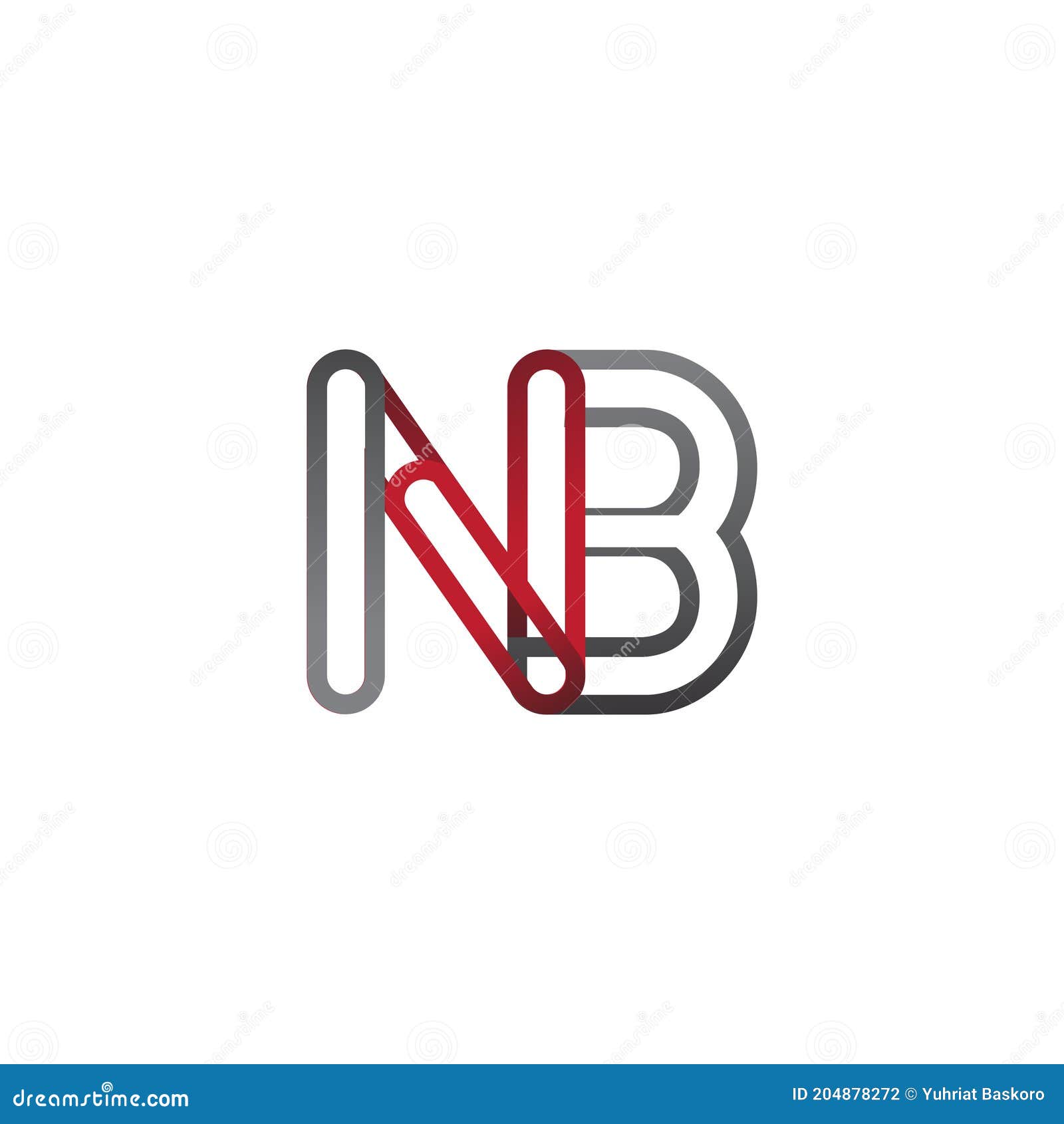 Initial Logo Letter NB, Linked Outline Red and Grey Colored, Rounded ...