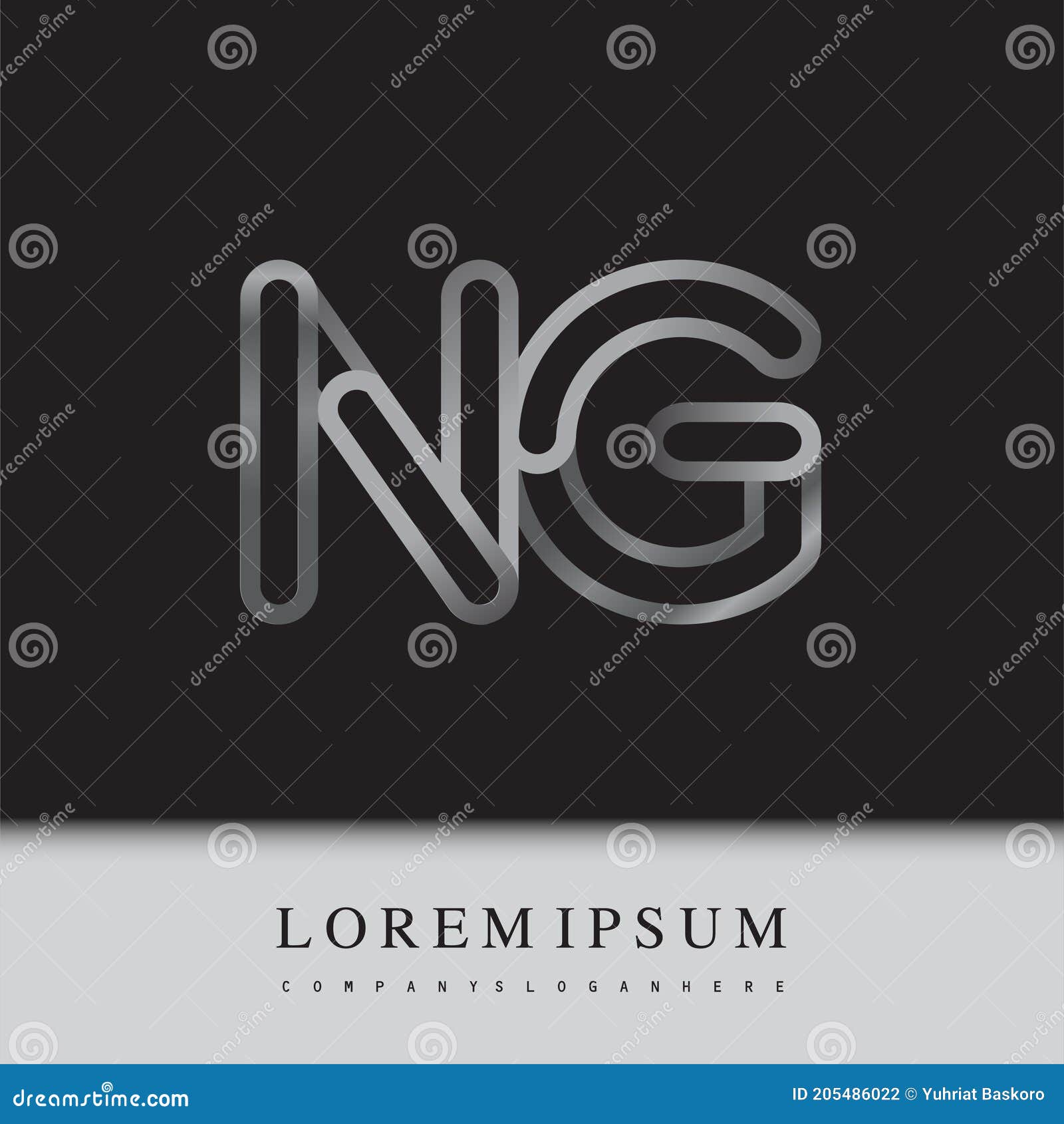 Initial Logo Letter NG, Linked Outline Silver Colored, Rounded Logotype ...