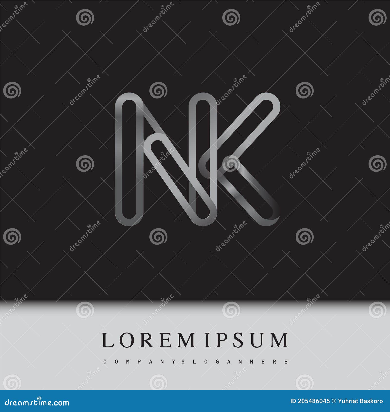 Initial Logo Letter NK, Linked Outline Silver Colored, Rounded Logotype ...
