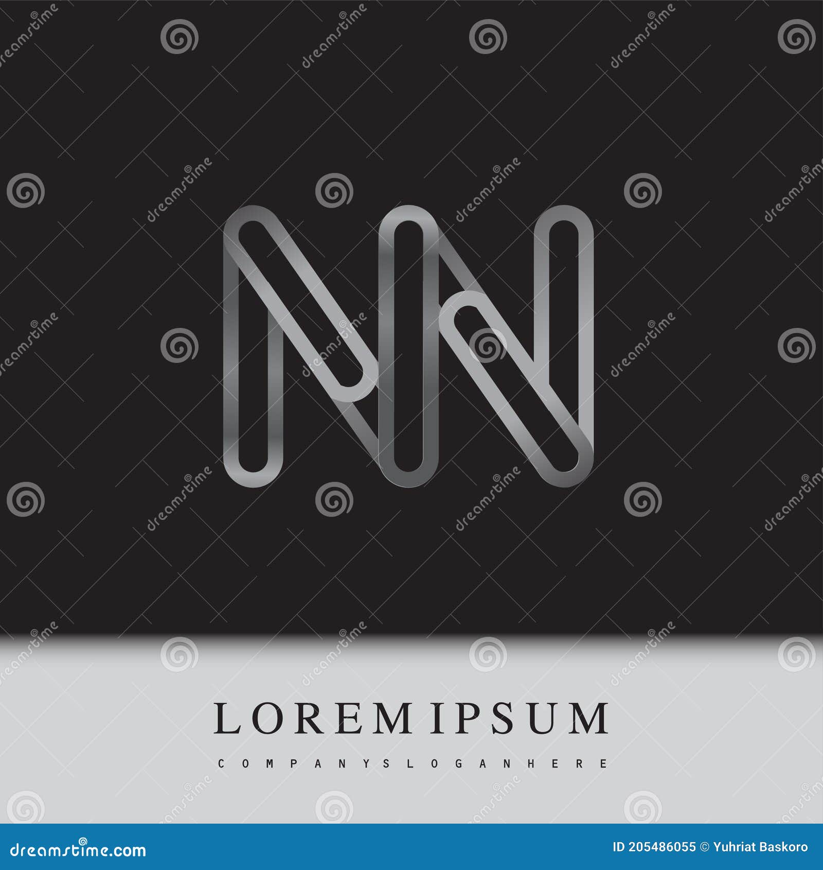 Initial Logo Letter NN, Linked Outline Silver Colored, Rounded Logotype ...
