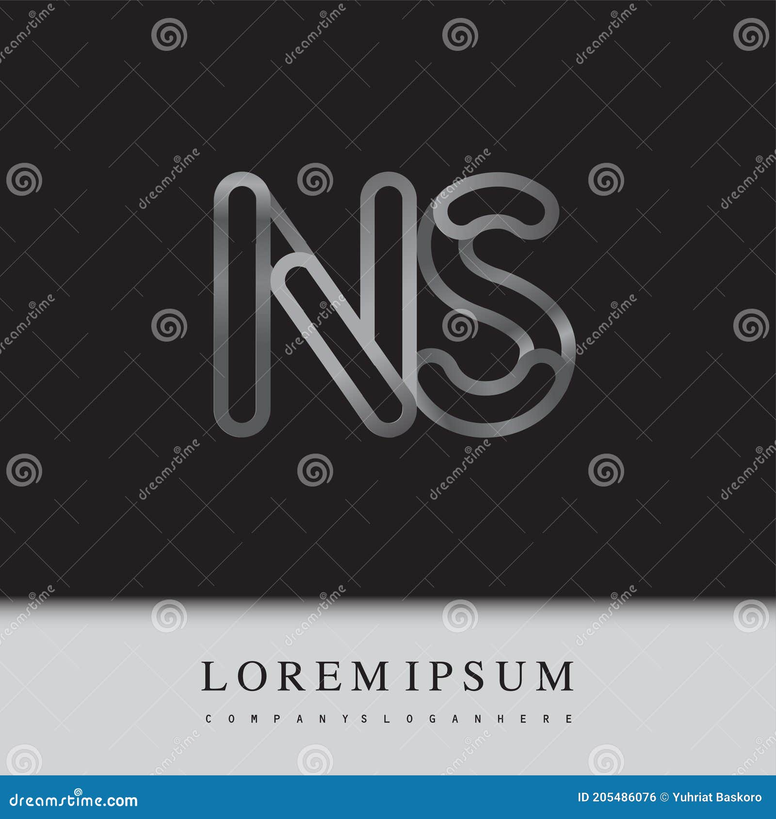 Initial Logo Letter NS, Linked Outline Silver Colored, Rounded Logotype ...