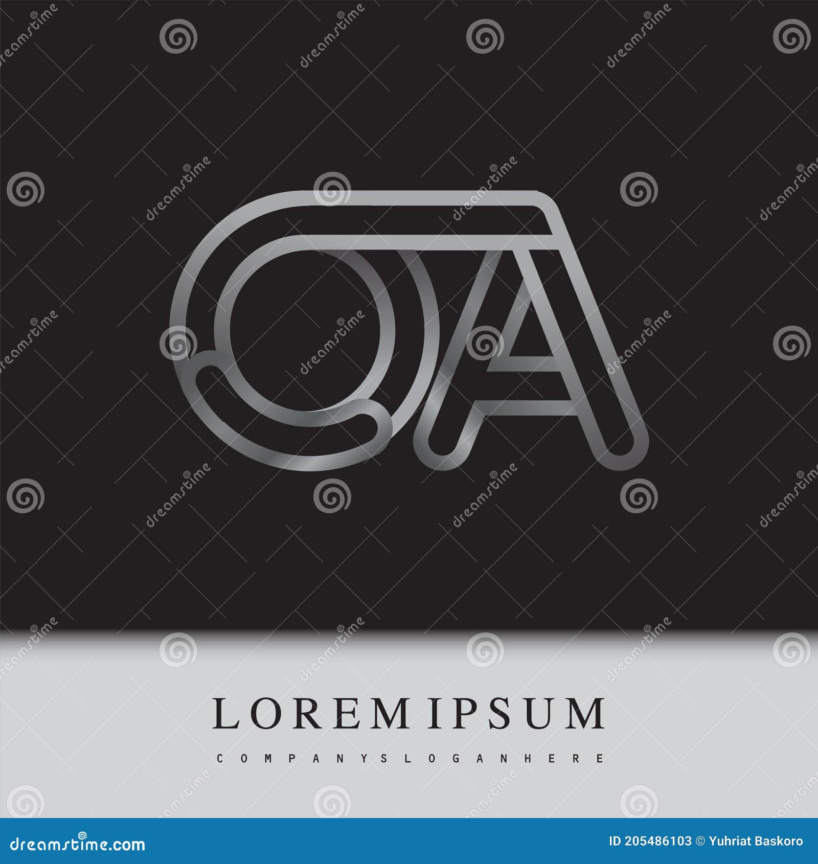 Initial Logo Letter OA, Linked Outline Silver Colored, Rounded Logotype ...