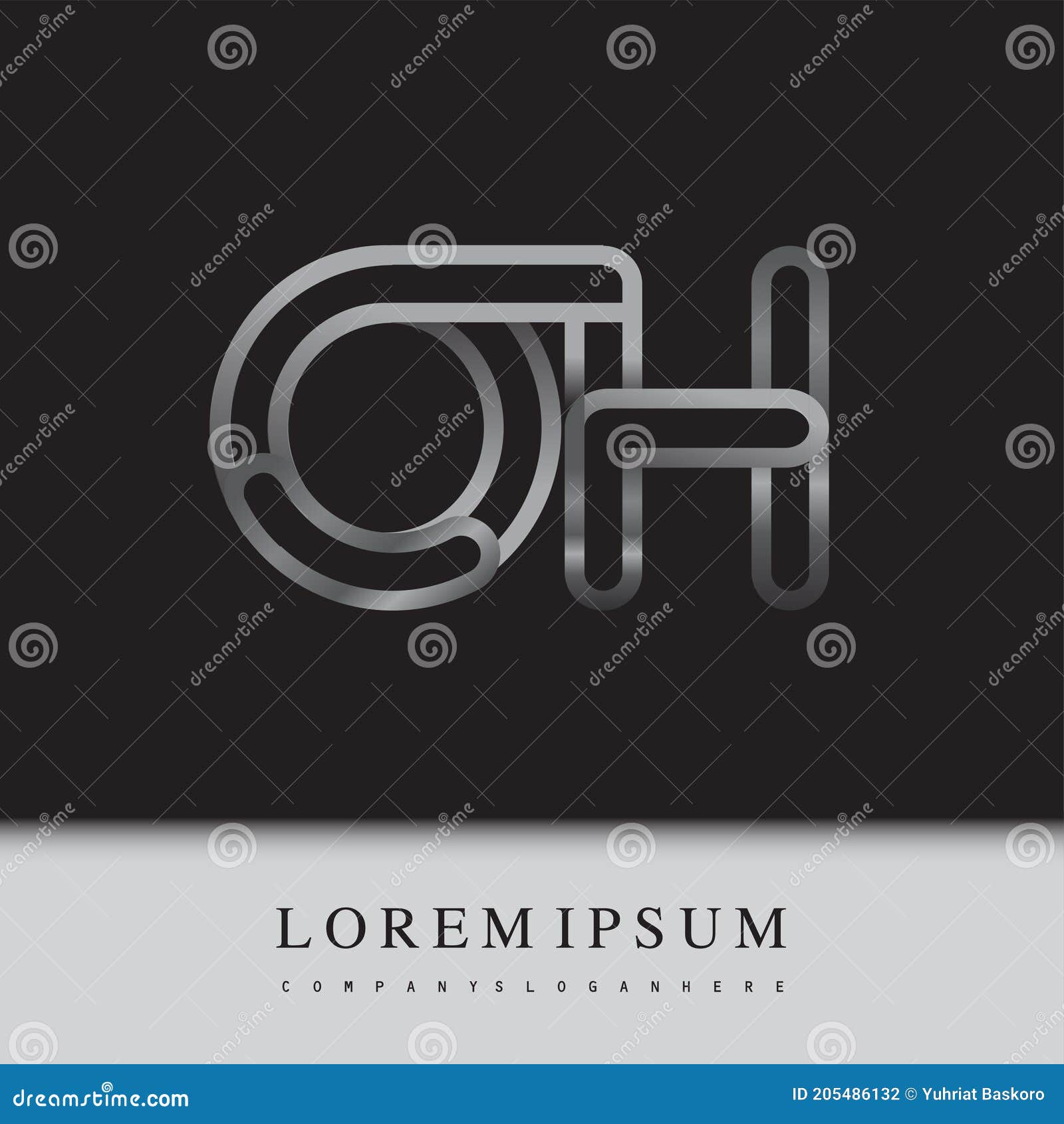 Initial Logo Letter OH, Linked Outline Silver Colored, Rounded Logotype ...